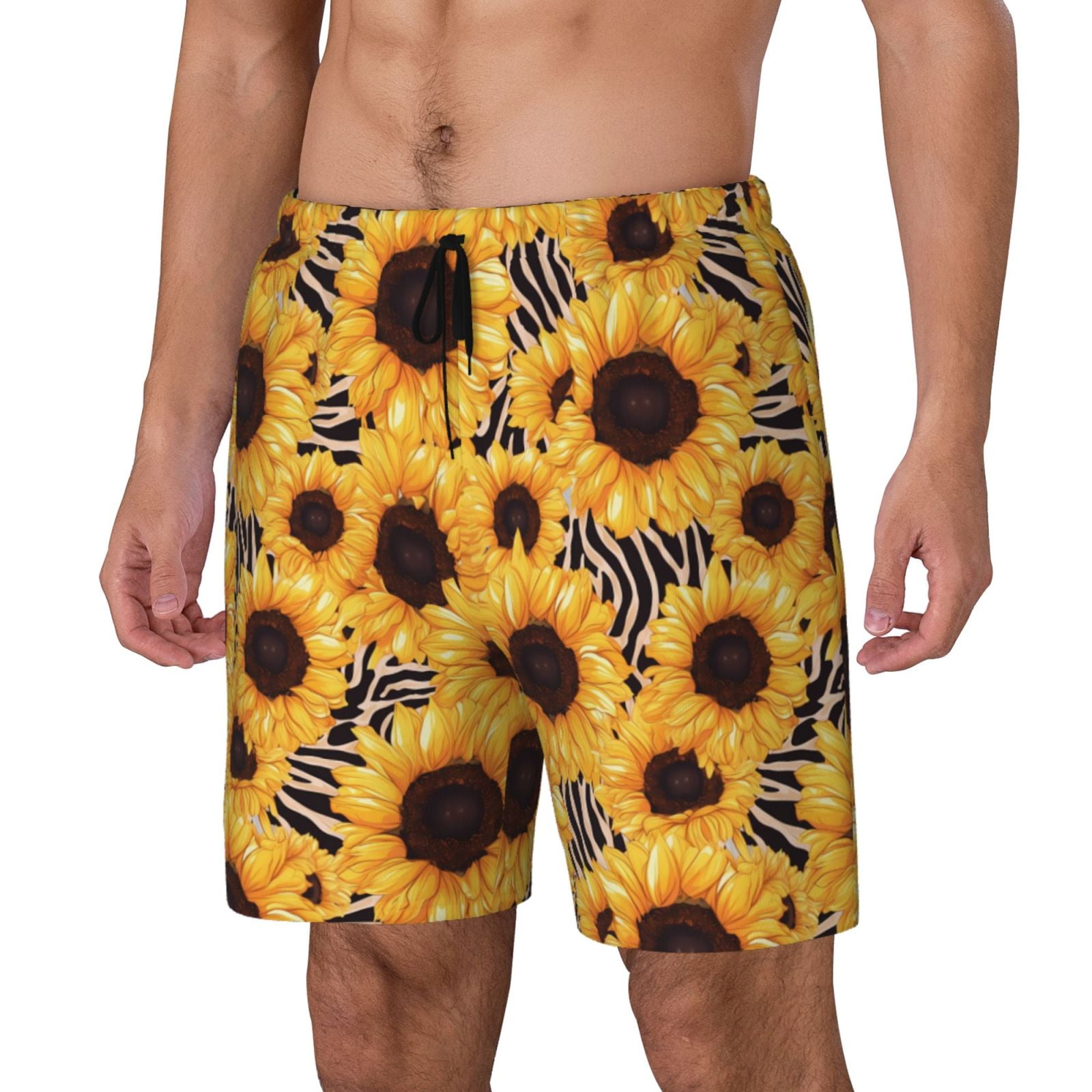 Cauagu Artistic Zebra Print Sunflower Print Mens Swim Trunks Quick Dry ...
