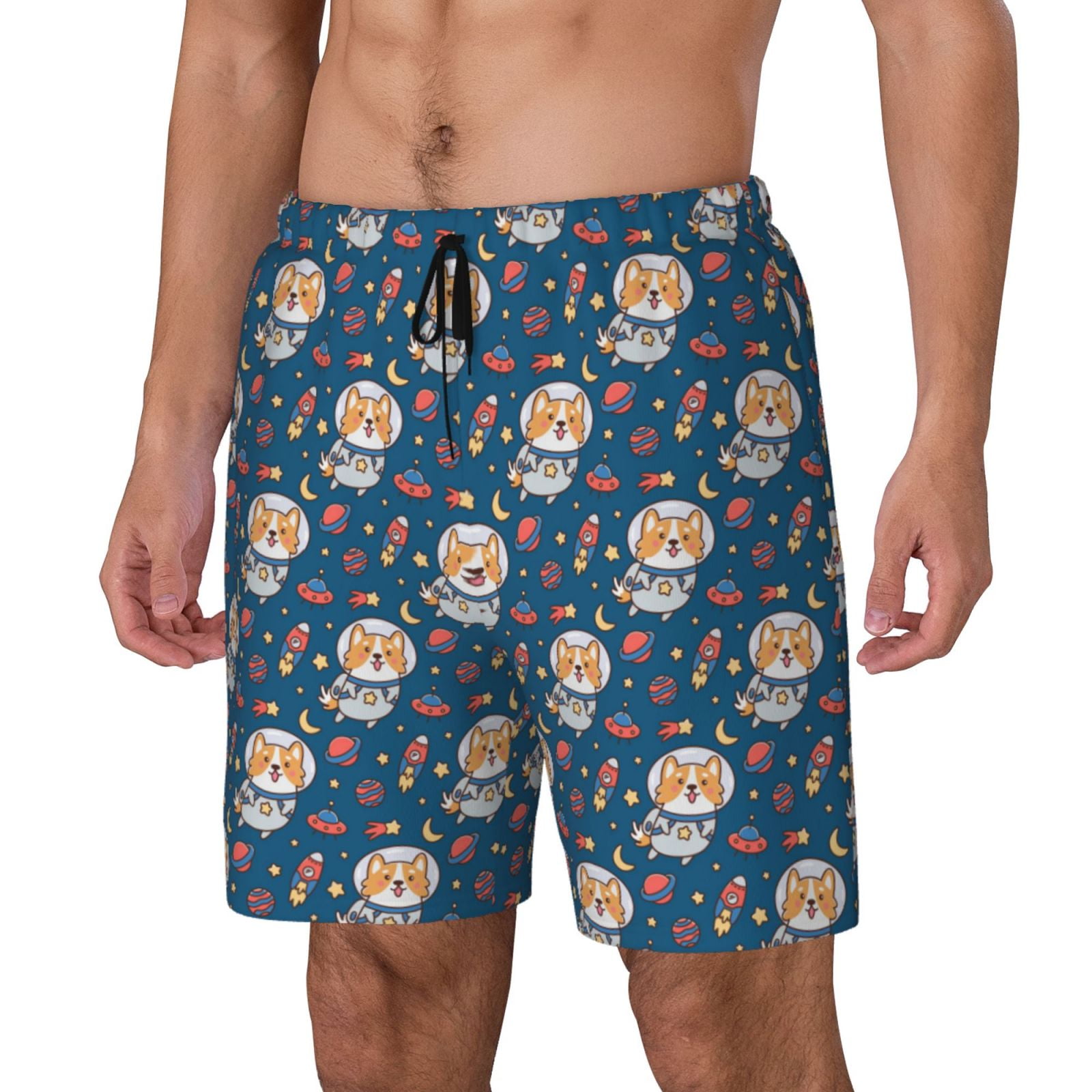 Cauagu Astronaut Corgi Dog Print Mens Swim Trunks Quick Dry Board ...