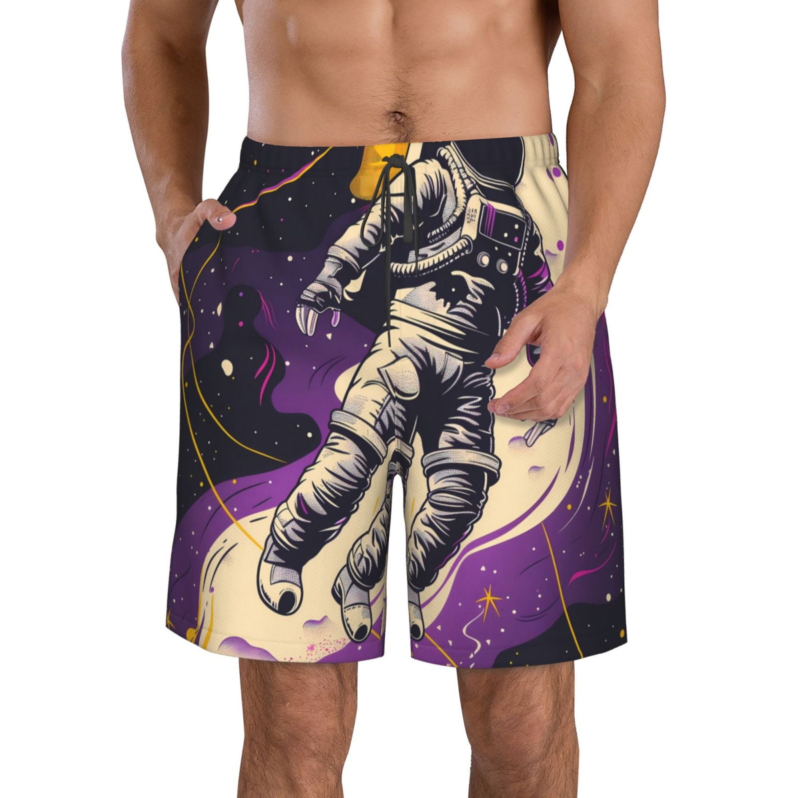 Cauagu Astronaut Floating purple Space Print Men's Swim Trunks,Hawaiian ...