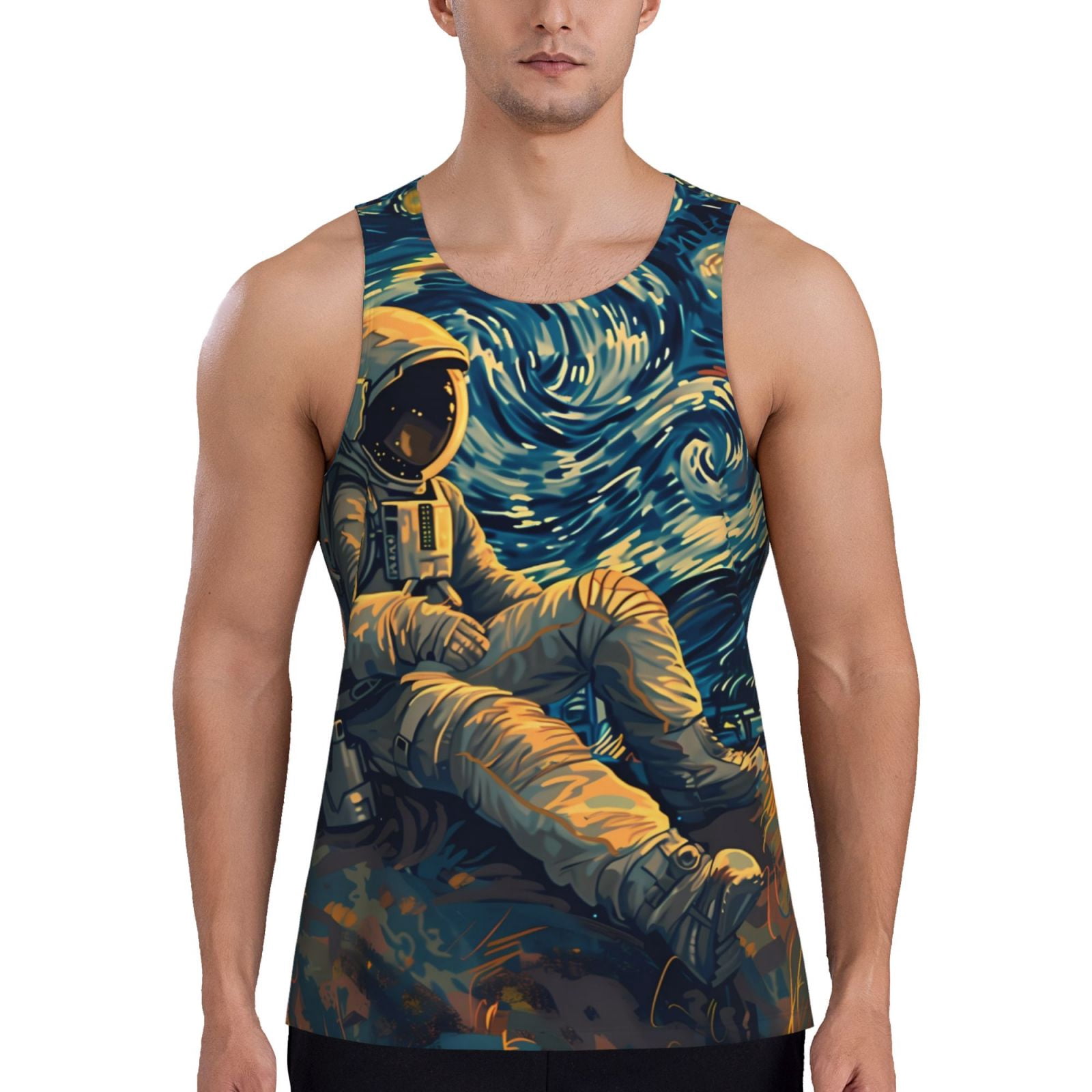 Cauagu Astronaut Starry Night Print Men's Sleeveless Muscle Shirts,Tank ...