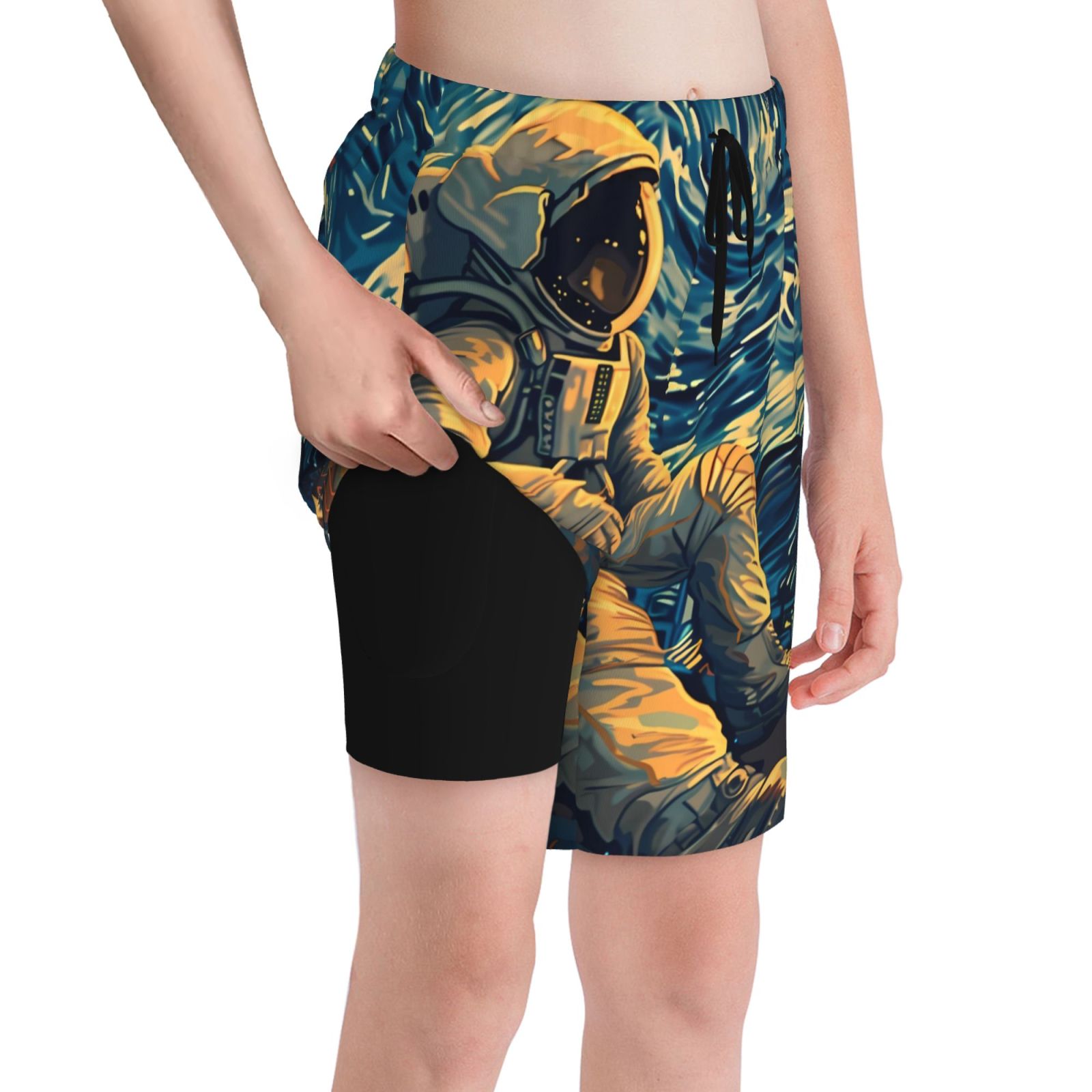 Cauagu Astronaut Starry Night Print Swim Trunks for Men,Youth Boys Swim ...
