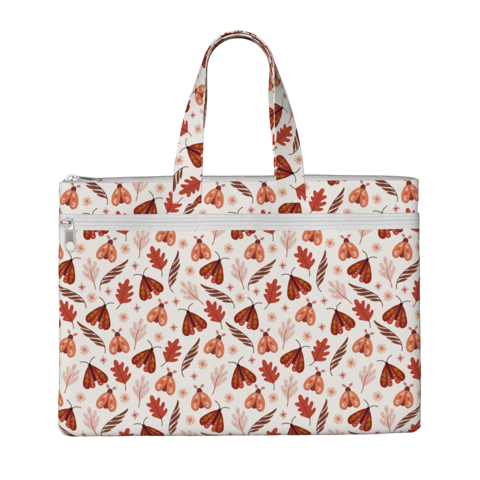 Cauagu Autumn Brown Butterfly Pattern Canvas Tote File Bag, Zipper Tote ...