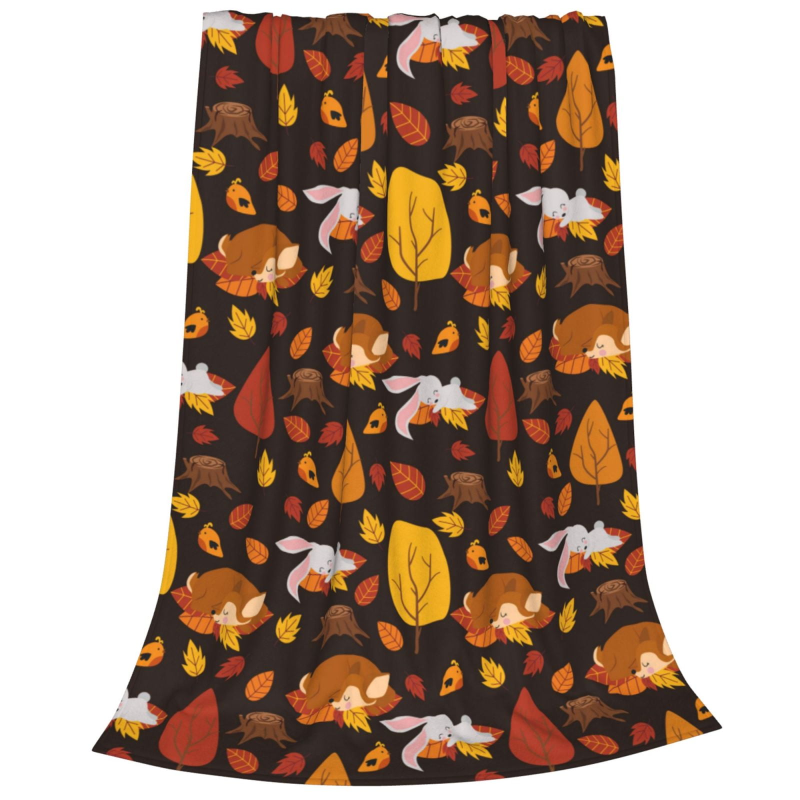 Cauagu Autumn Forest Small Animals Lazy Pattern Flannel Bed Blankets ...