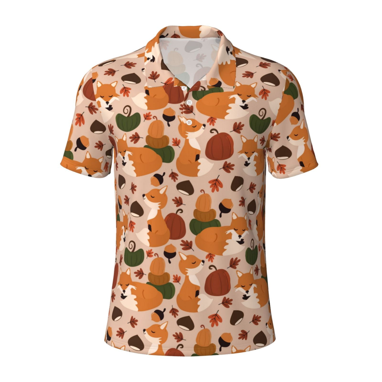 Cauagu Autumn Fox Pumpkin Lazy Print Men's Polo Shirts, Short-Sleeve ...