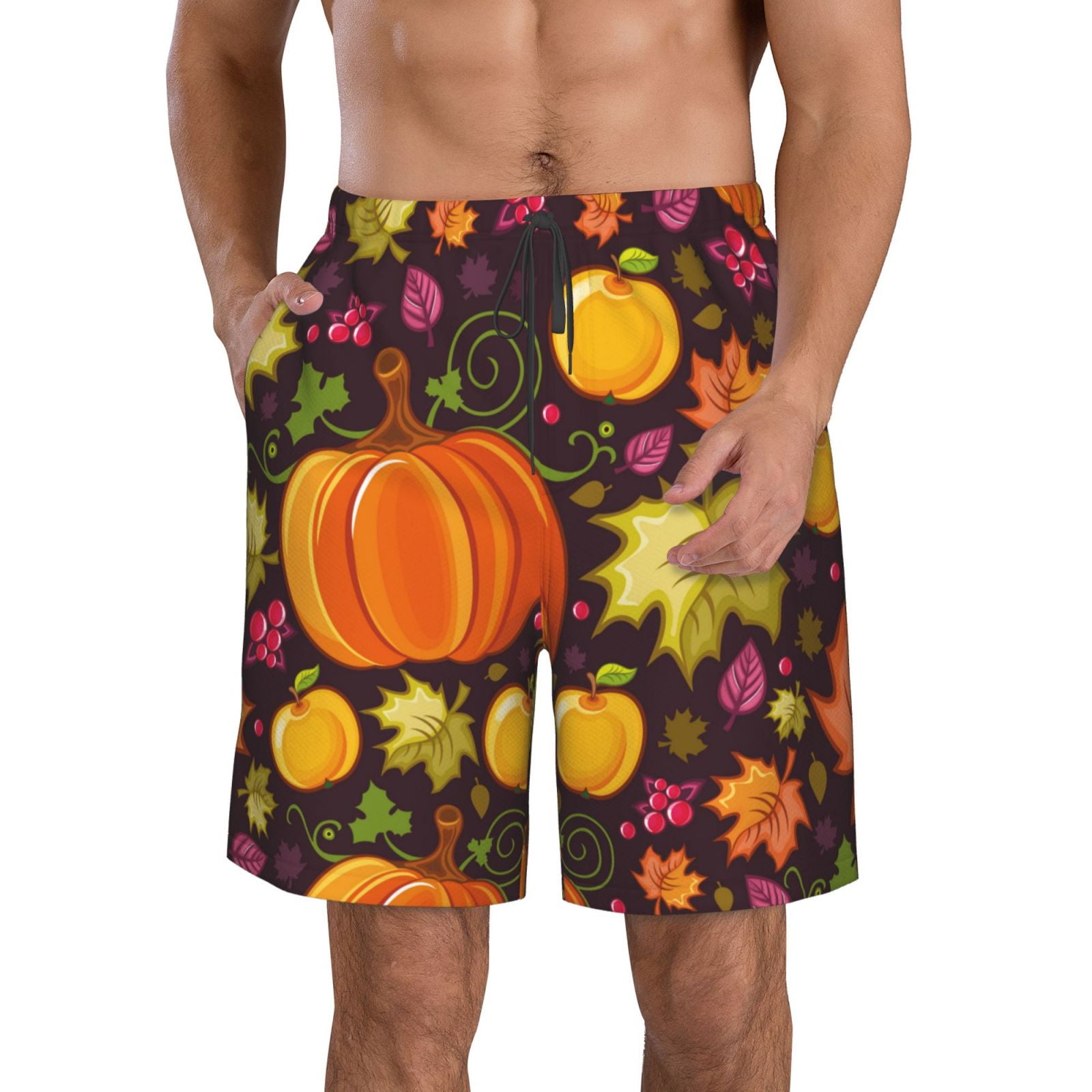 Cauagu Autumn Harvest Pumpkin Joy Print Men's Swim Trunks,Hawaiian ...
