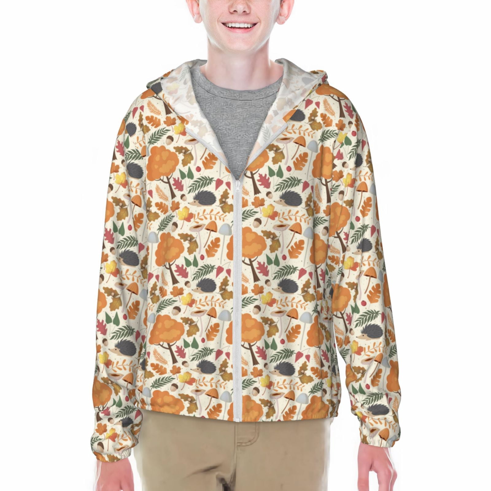 Cauagu Autumn With Hedgehog Print Sun Protection Jacket for Teen,Full ...