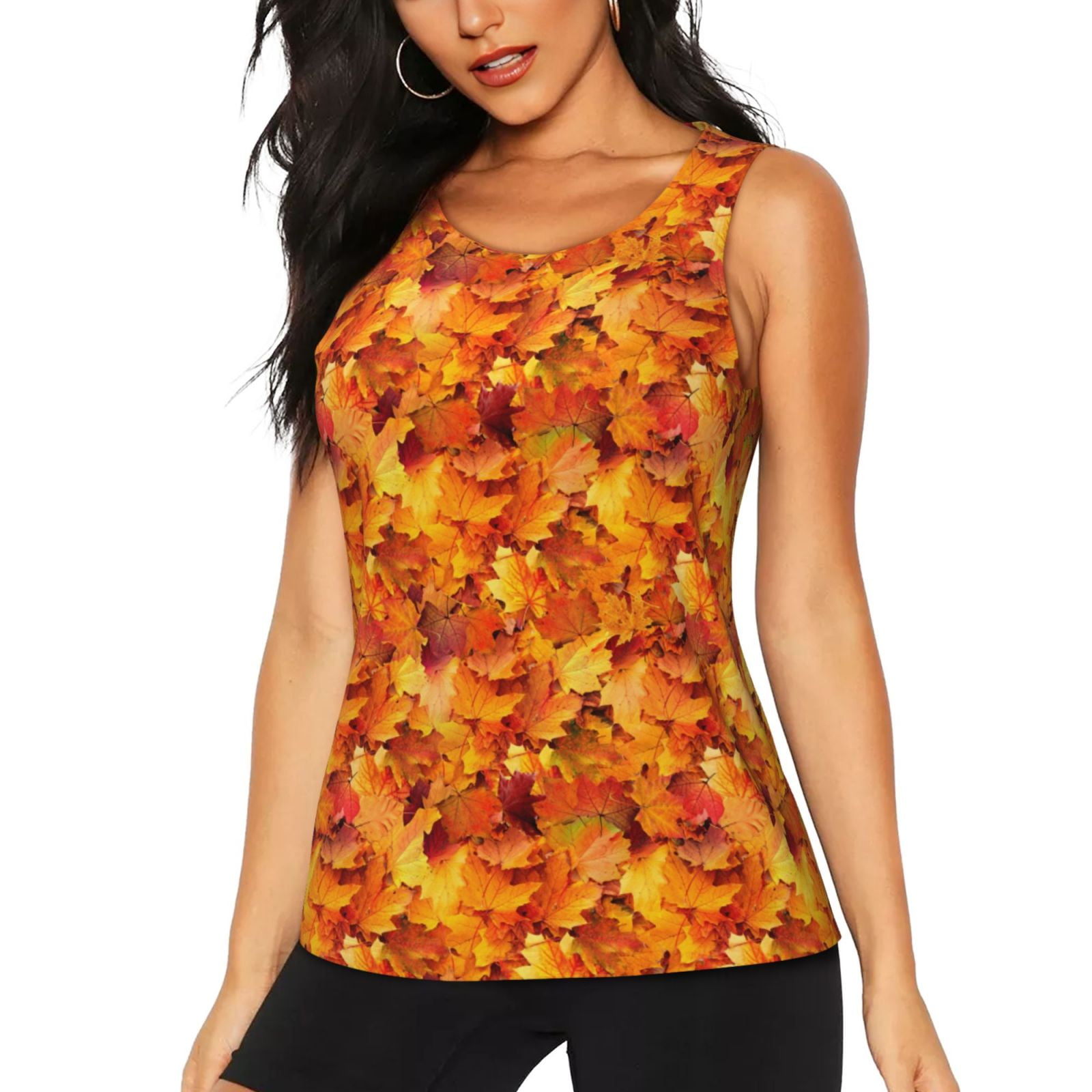 Cauagu Autumn Maple Leaf Pile for Women's Workout Tank Tops Sleeveless ...