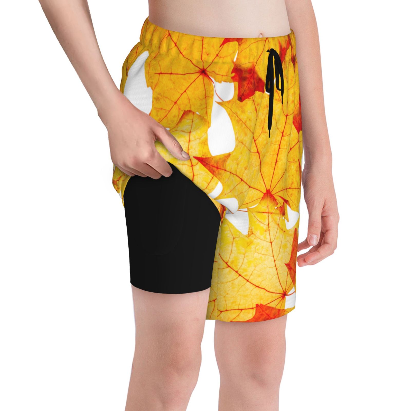 Cauagu Autumn Maple Leaves Print Swim Trunks for Men,Youth Boys Swim ...