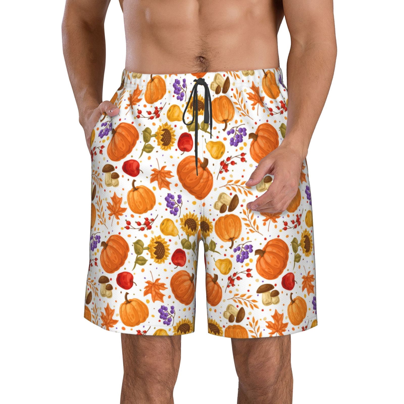 Cauagu Autumn Plants Print Men's Swim Trunks,Hawaiian Bathing Suit ...