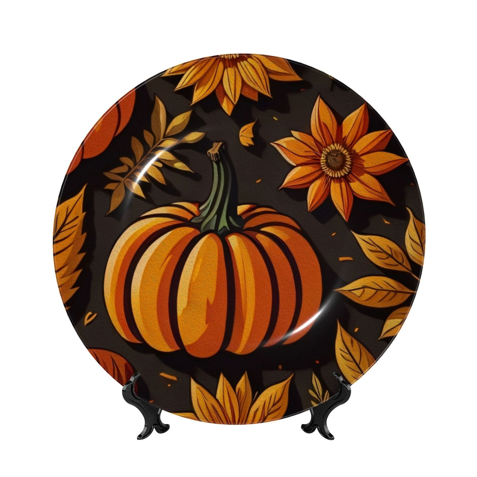 Cauagu Autumn Pumpkin Leaves Print Bone China Decorative Plate, Wall ...