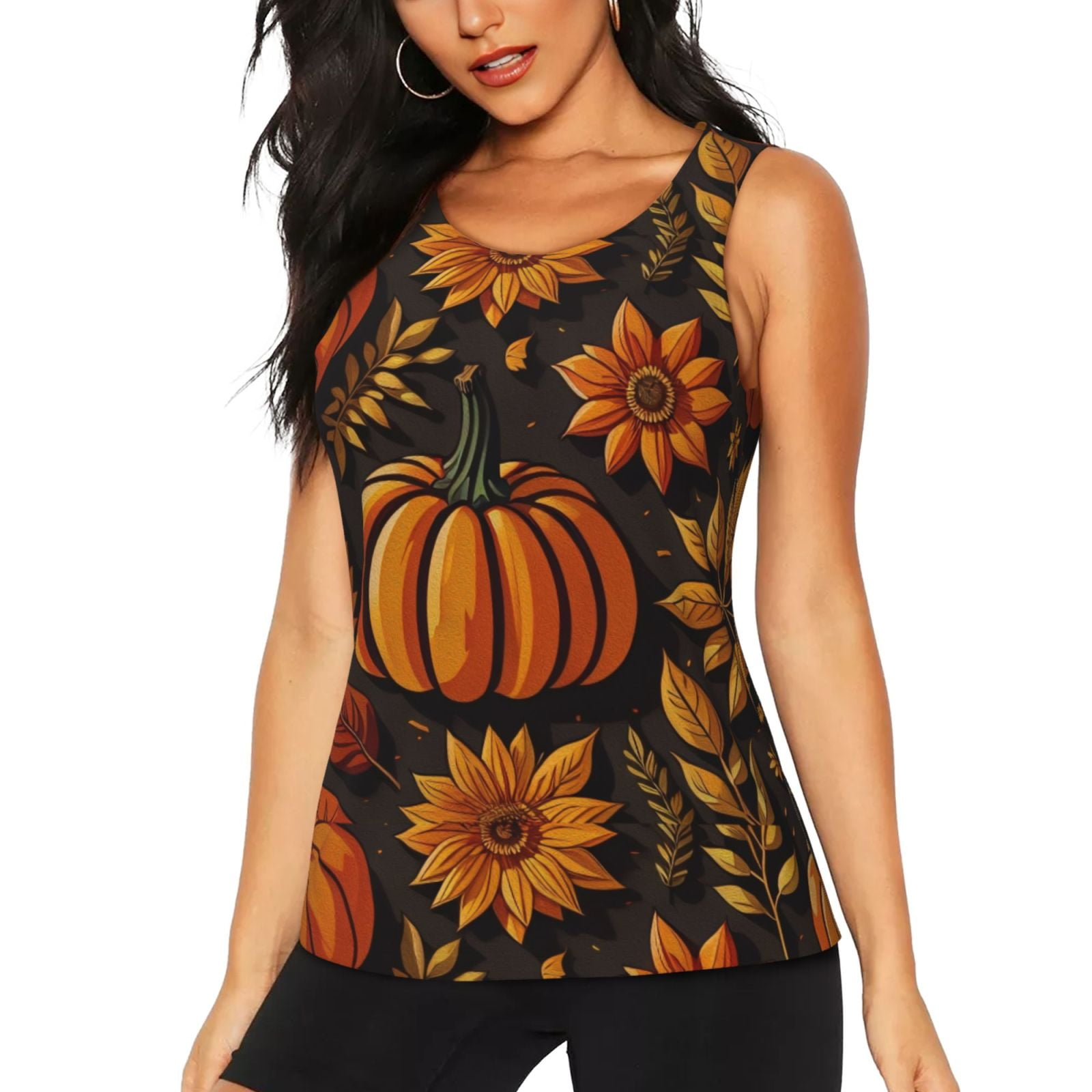 Cauagu Autumn Pumpkin Leaves for Women's Workout Tank Tops Sleeveless ...