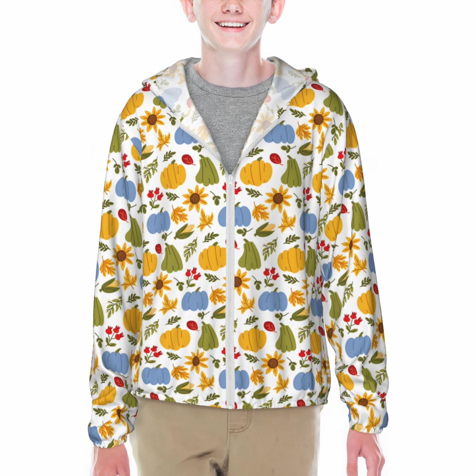 Cauagu Autumn Pumpkins Blooms Print Sun Protection Jacket for Teen,Full ...