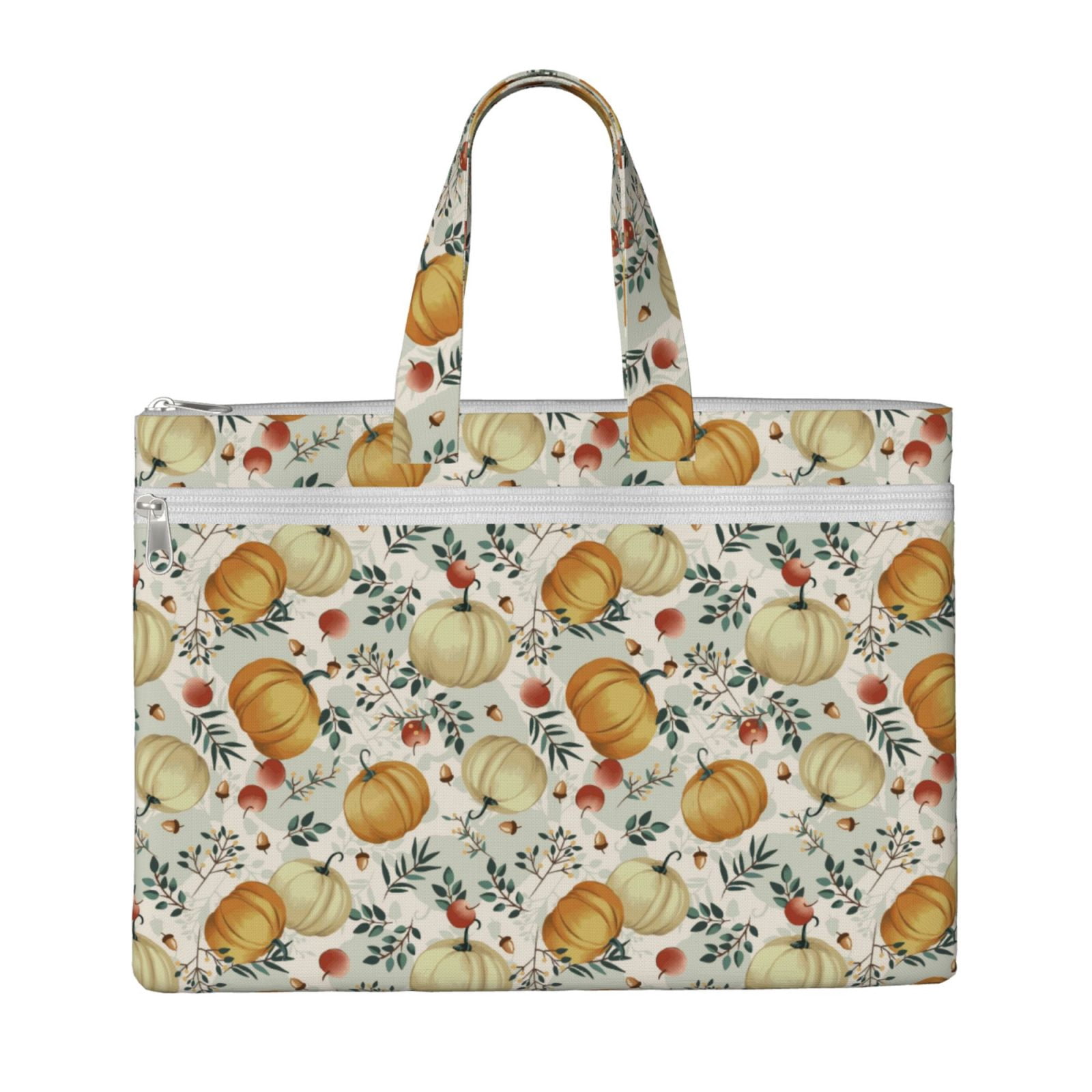 Cauagu Autumn Pumpkins Leaves Pattern Canvas Tote File Bag, Zipper Tote ...