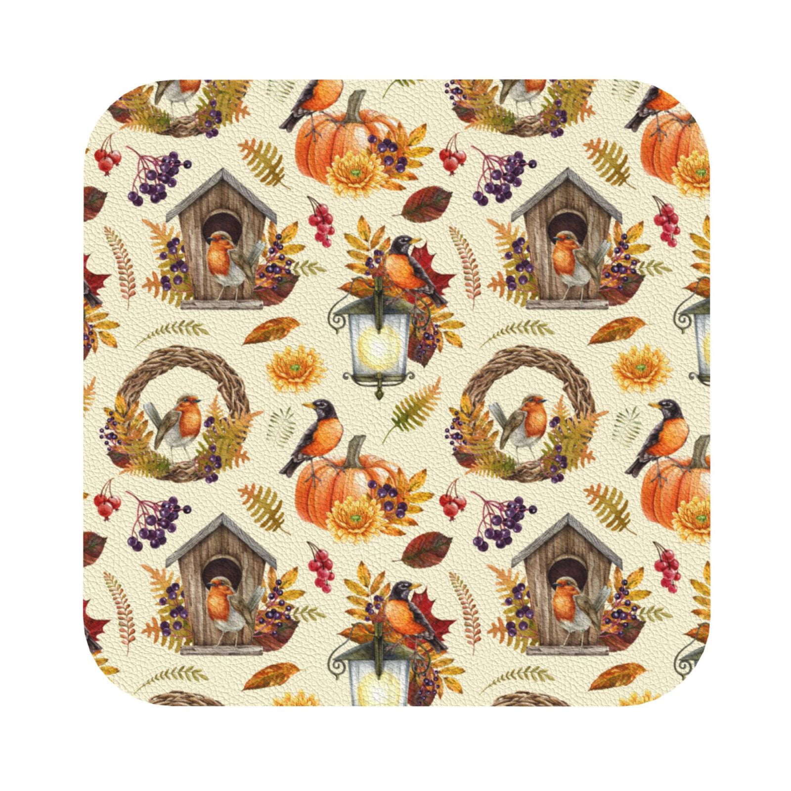 Cauagu Autumn Vintage for Round Coaster,Drink Coasters Set of 4 Leather ...