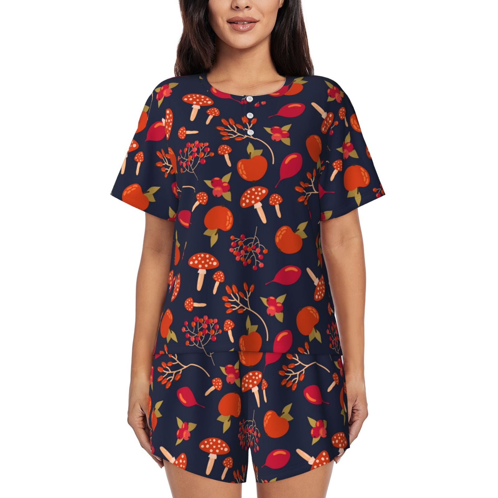 Cauagu Autumnal Forest for Women's Round Neck Pajama Set,Short-Sleeved ...