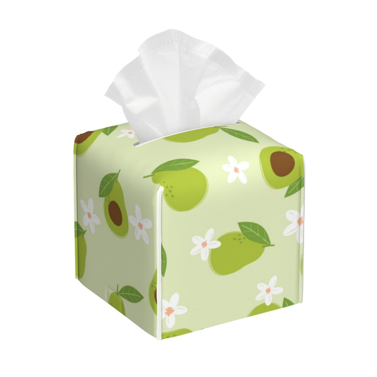 Cauagu Avocado With Leaf And Flower Print Tissue Box Cover,Leather Square Holder - Decorative ...