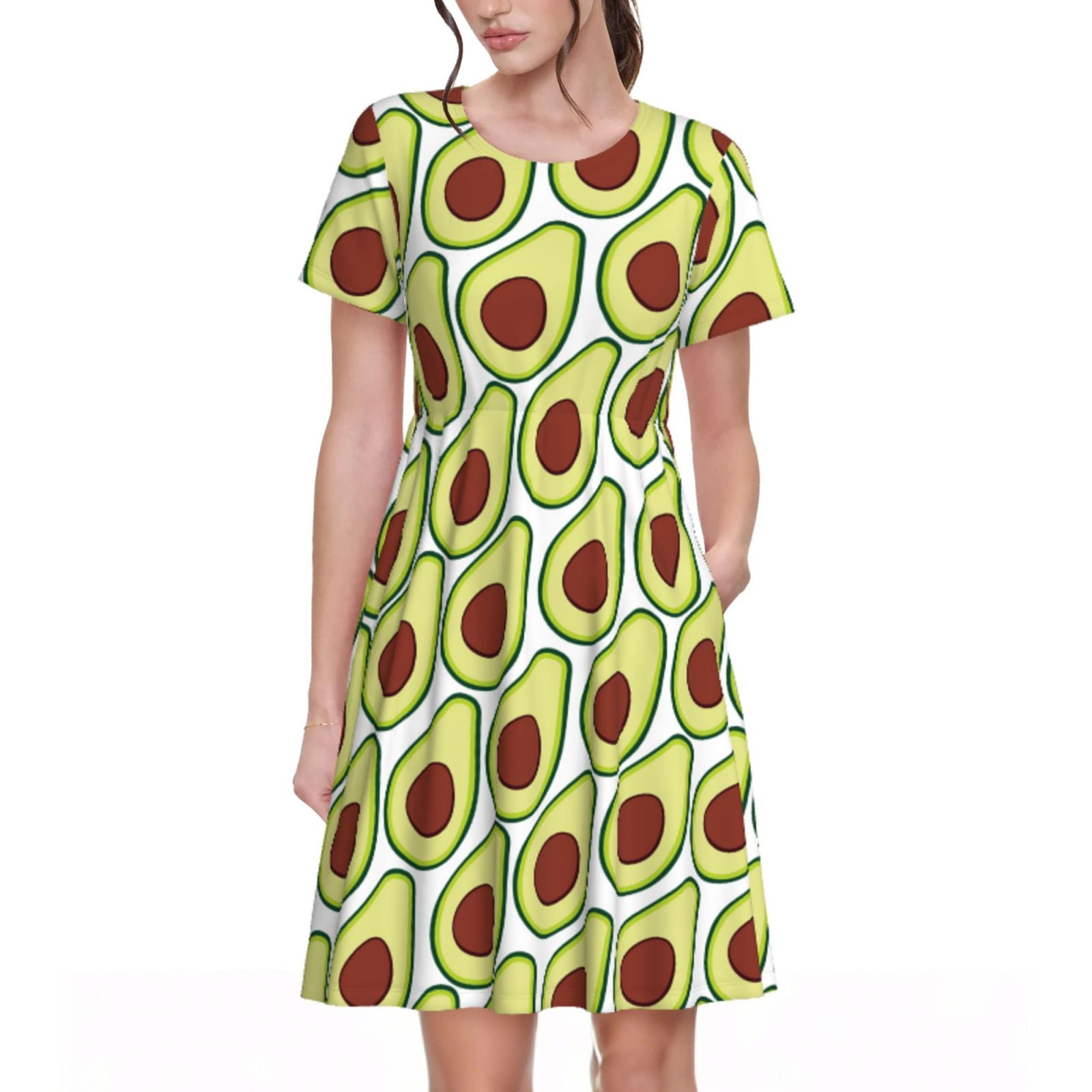 Cauagu Avocado Print Summer Dresses for Women 2025 Loose Short Sleeve ...