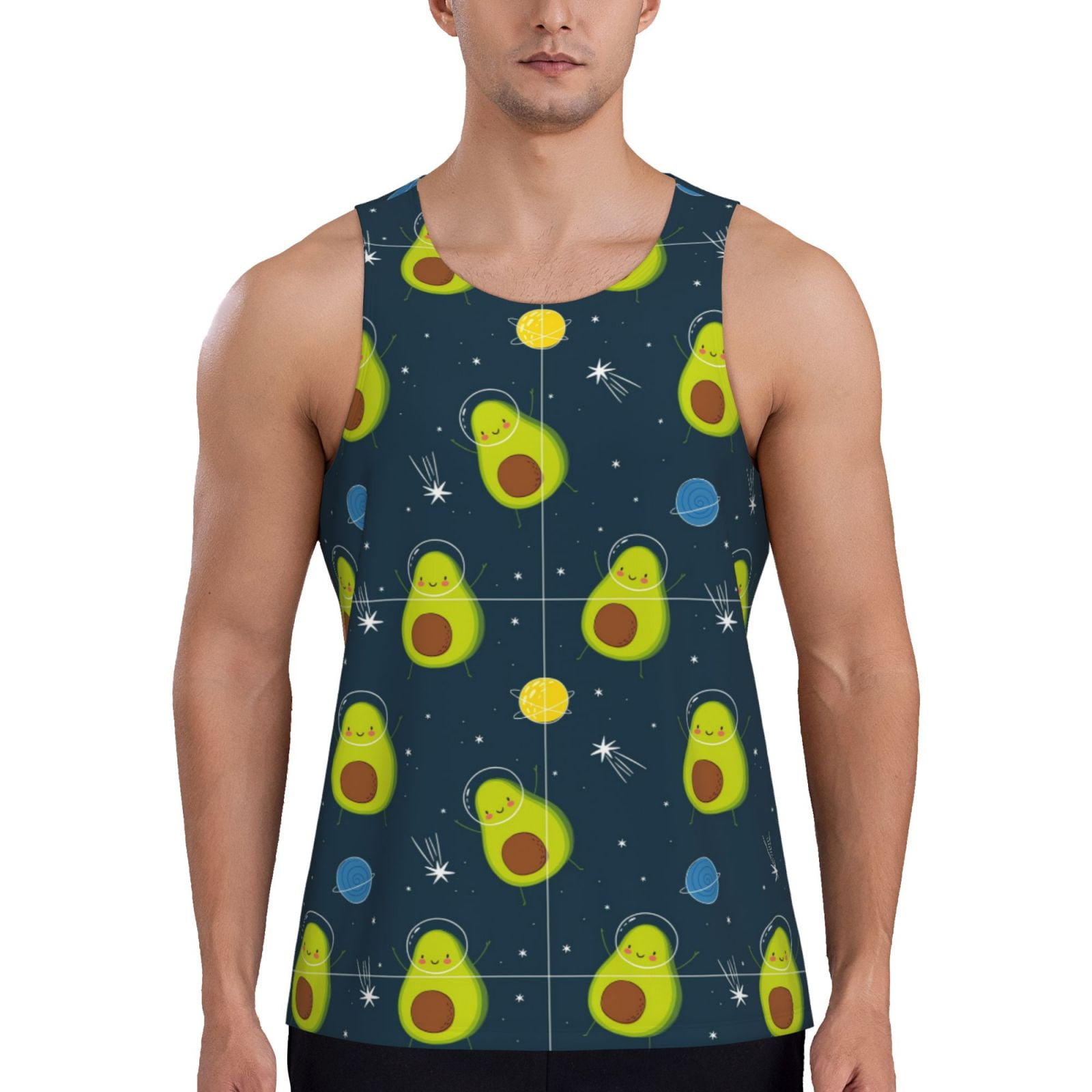 Cauagu Avocado in Space Print Men's Sleeveless Muscle Shirts,Tank Tops ...