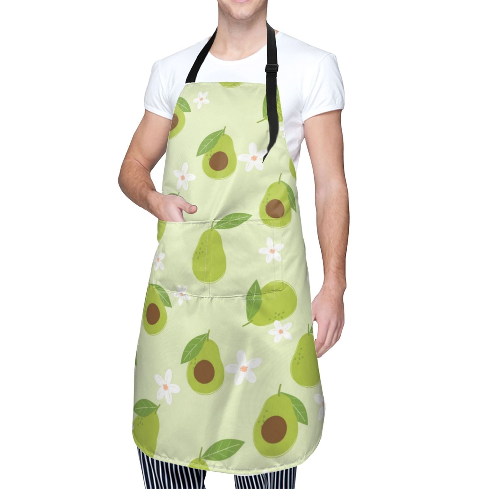 Cauagu Avocado With Leaf And Flower Aprons with Pockets,Waterproof ...