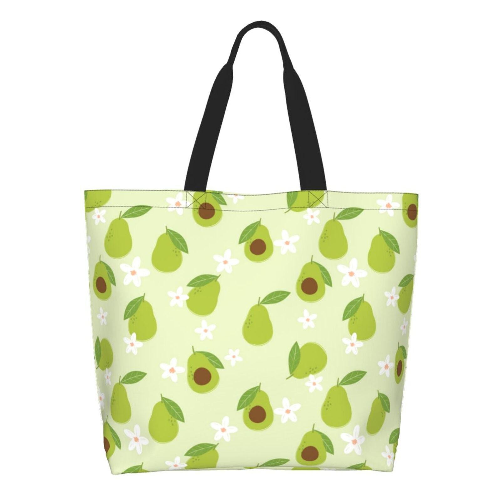 Cauagu Avocado With Leaf And Flower Print Women Large Capacity Tote Bag ...