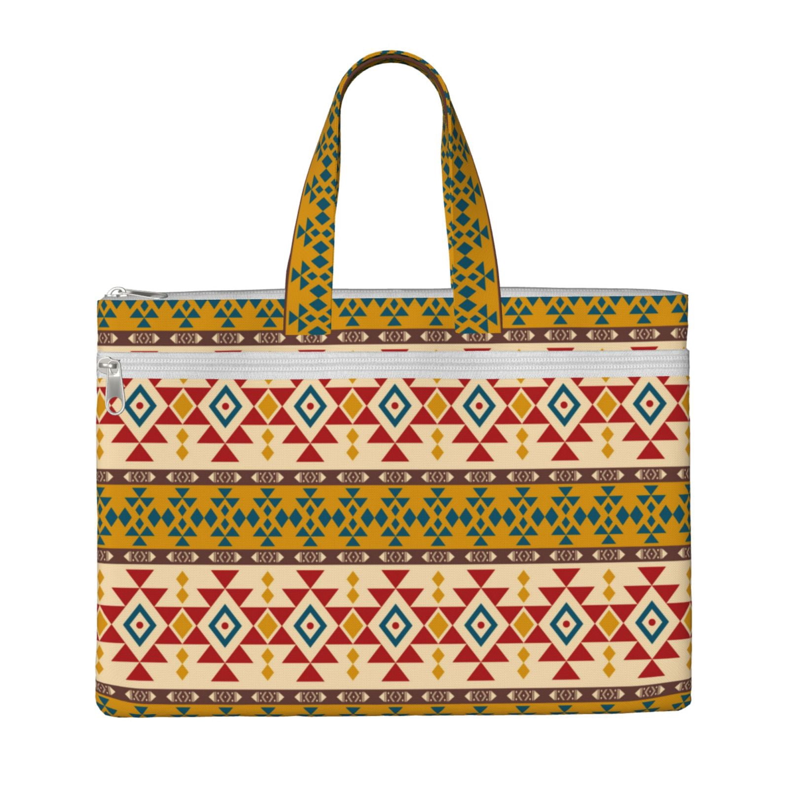 Cauagu Aztec Pattern Canvas Tote File Bag, Zipper Tote Bag Business ...