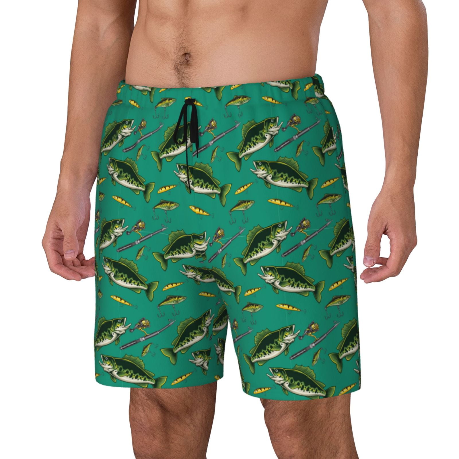Cauagu Bass Fish Print Mens Swim Trunks Quick Dry Board Shorts Swim ...