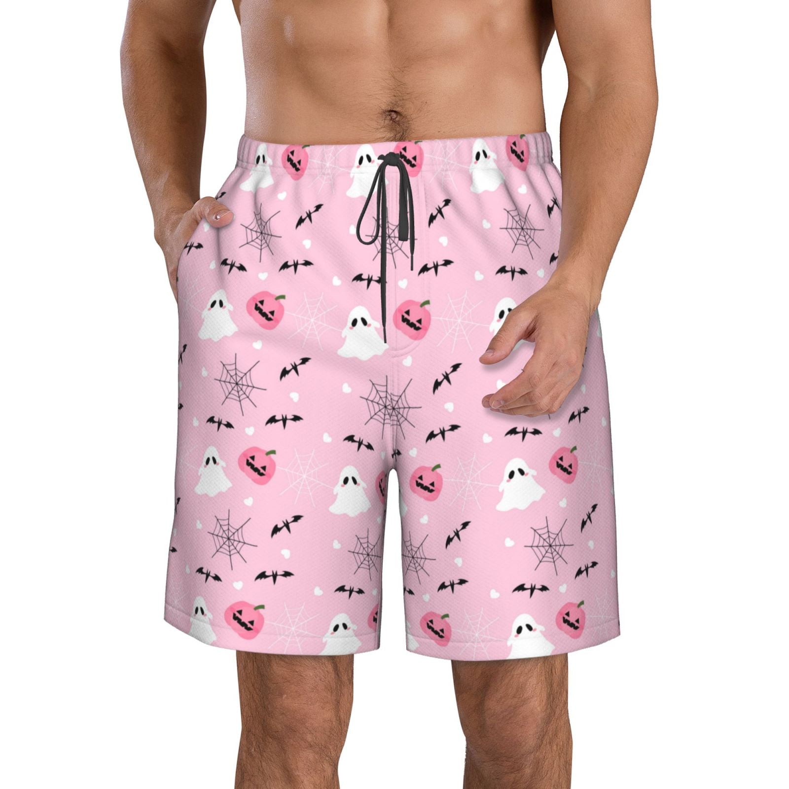 Cauagu Bat And Pumpkin Print Men's Swim Trunks,Hawaiian Bathing Suit ...