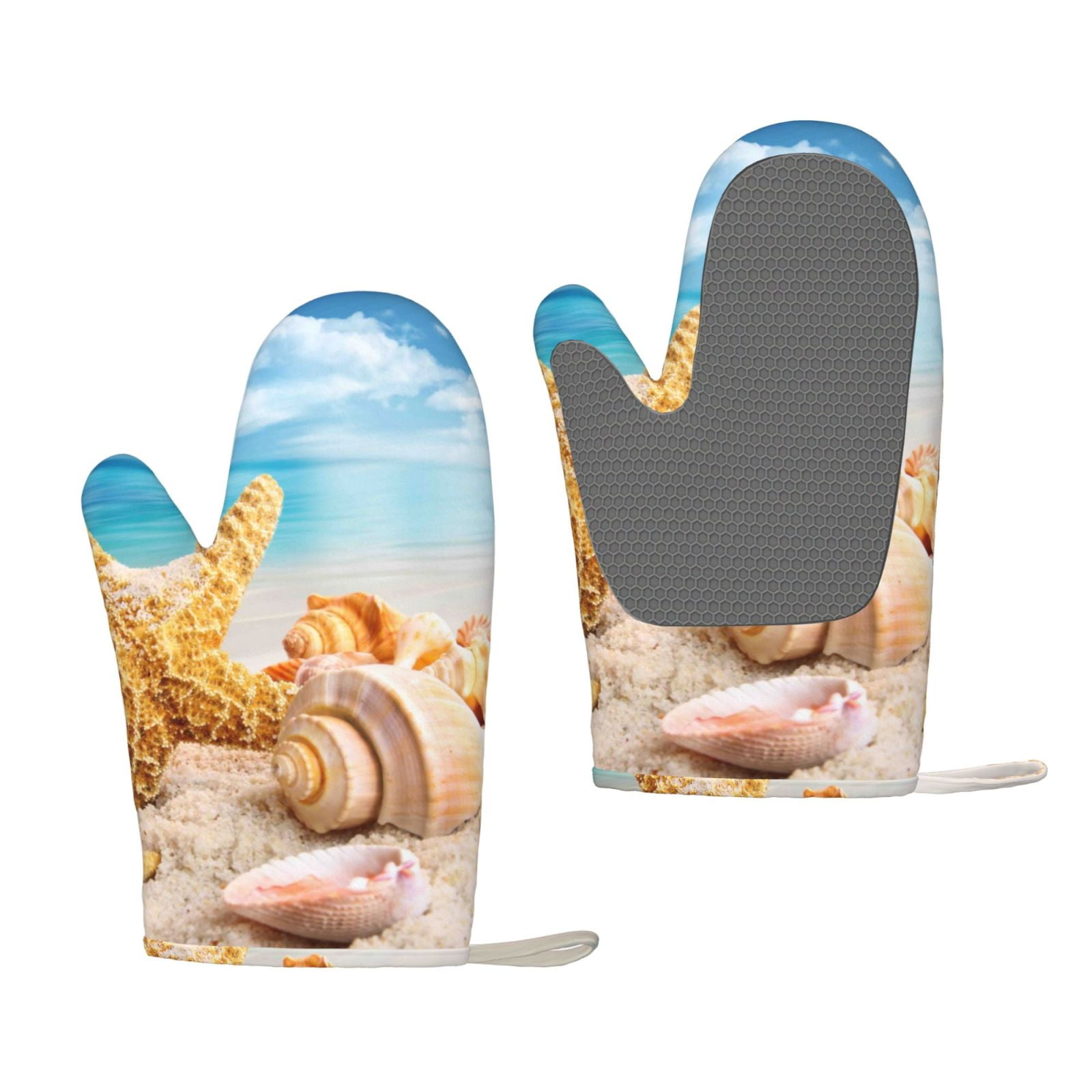 Cauagu Beach Starfish Shell Print Oven Mitts 2 Piece Set,BBQ Gloves ...