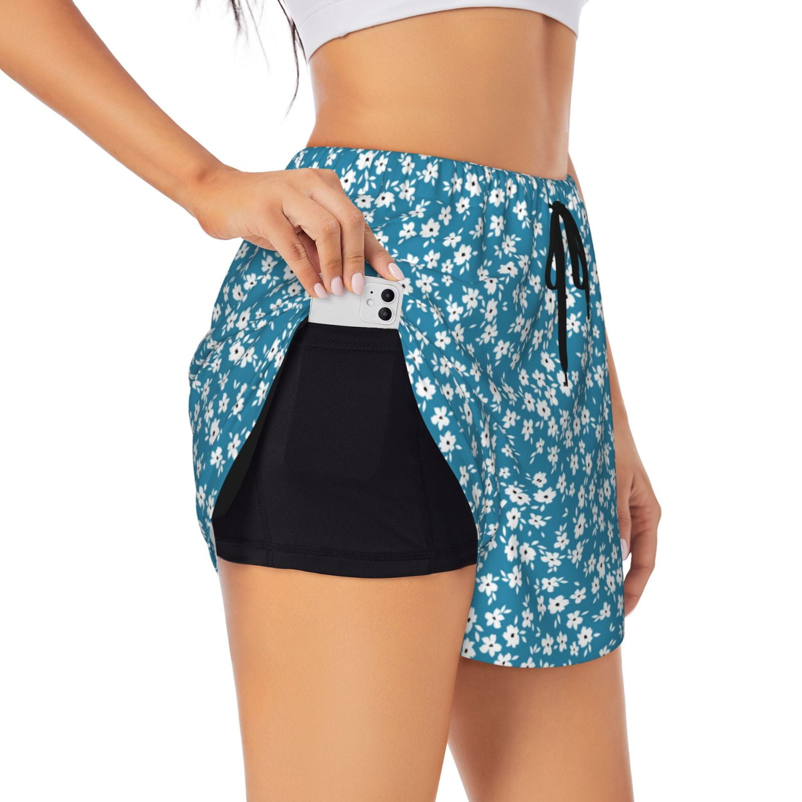 Cauagu Beautiful Floral Print Women's 2 in 1 Running Shorts Athletic ...