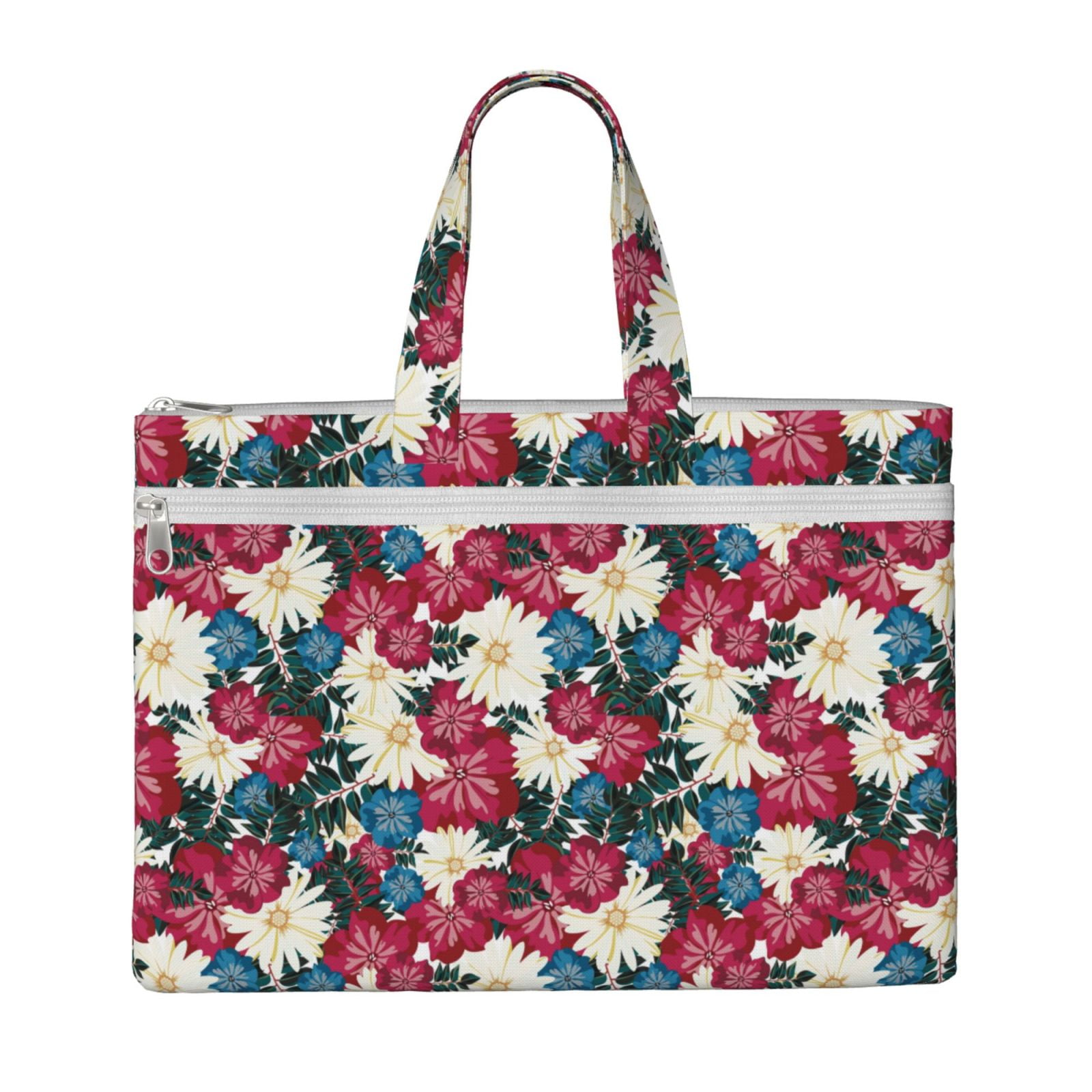 Cauagu Beautiful Flower Pattern Canvas Tote File Bag, Zipper Tote Bag ...