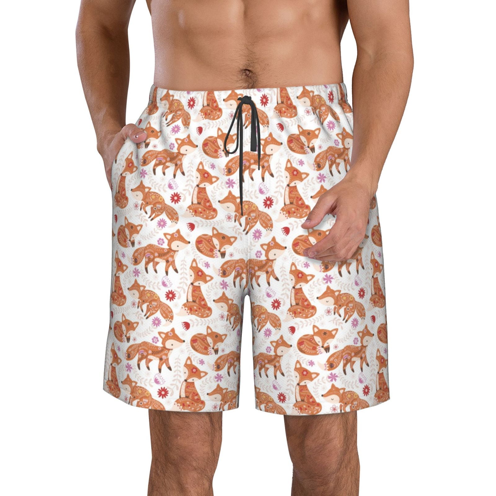 Cauagu Beautiful Fox1 Print Men's Swim Trunks,Hawaiian Bathing Suit ...
