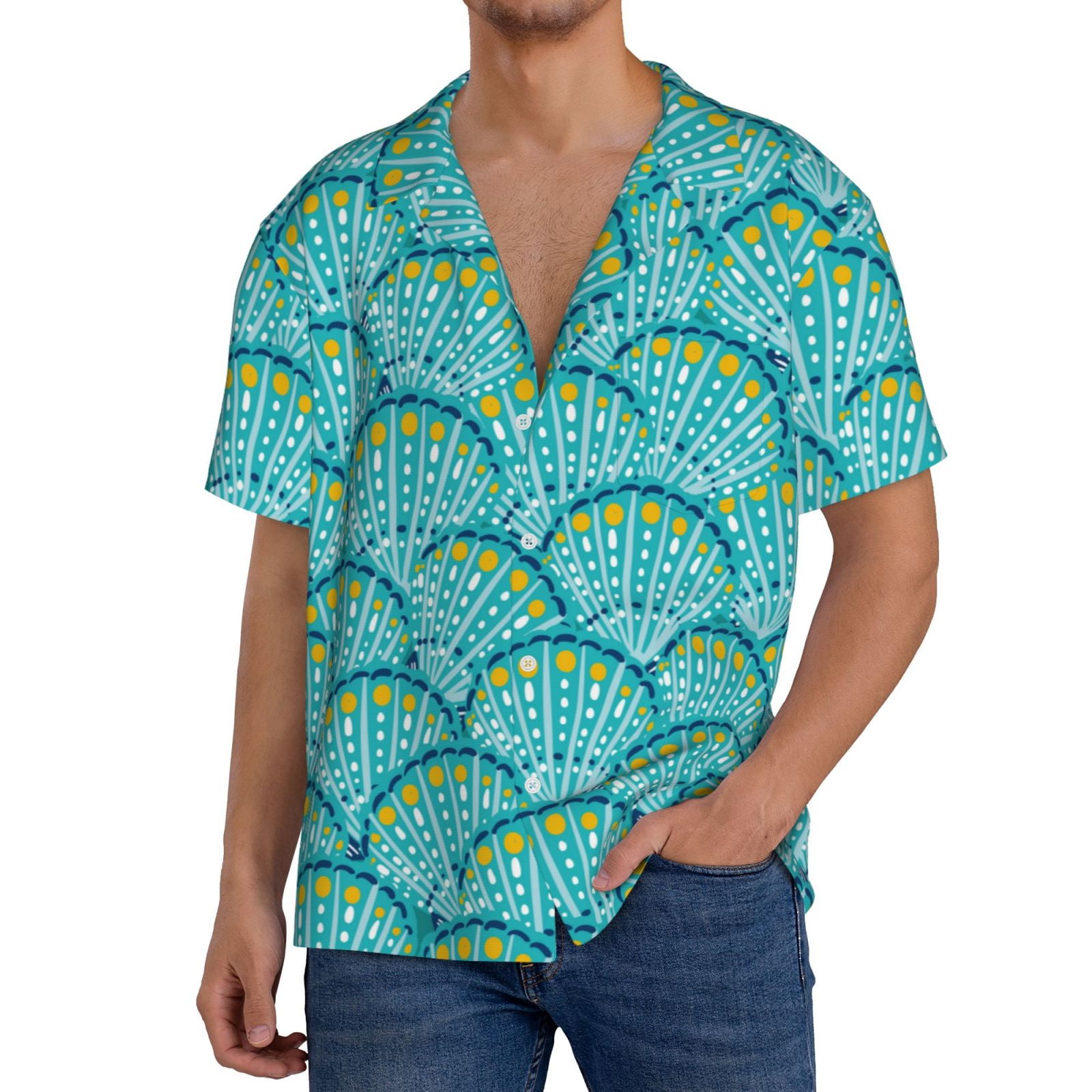 Cauagu Beautiful Seashells Mens Short Sleeve Button Down Hawaiian Shirt For Men Bowling Shirts