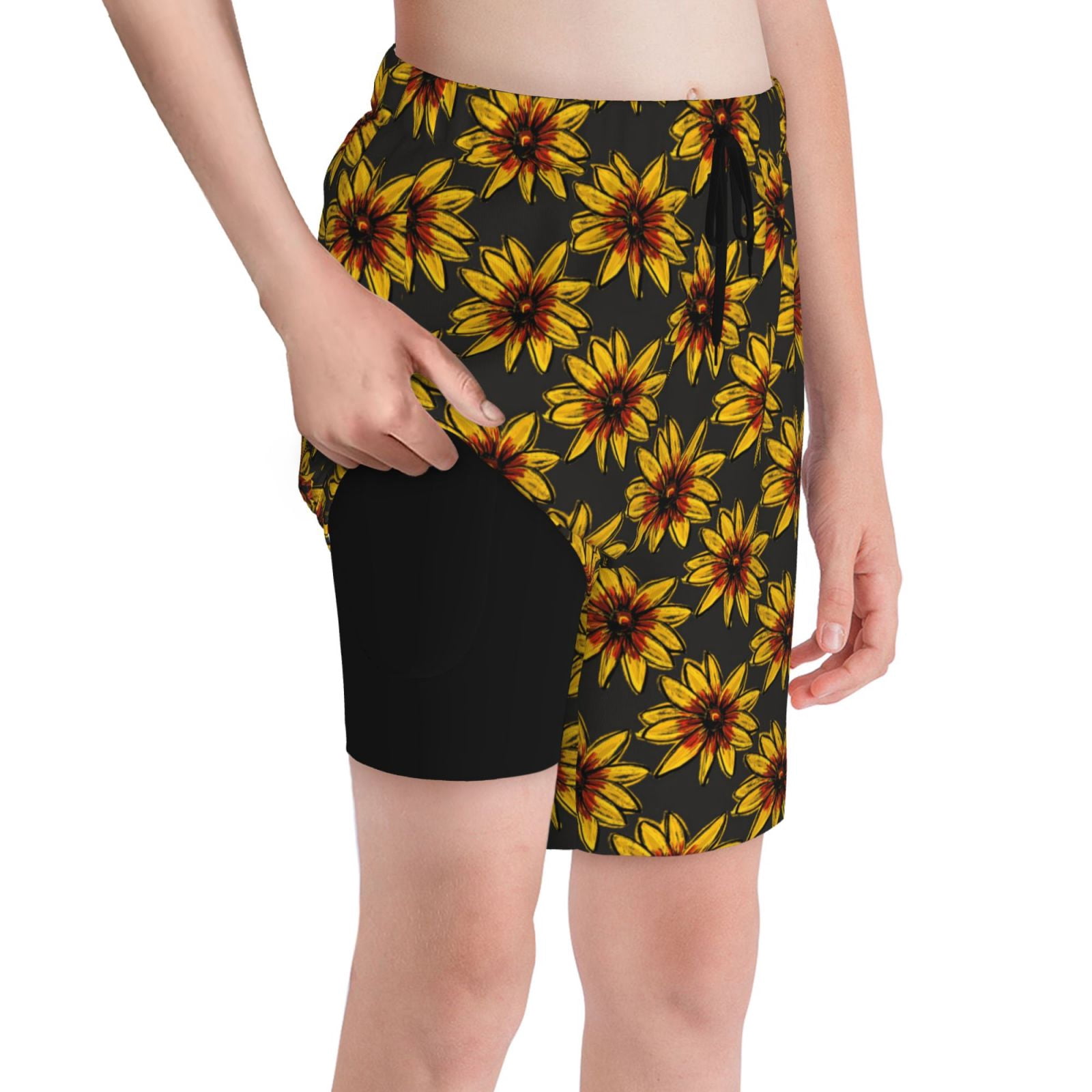 Cauagu Beautiful Sunflower Print Swim Trunks for Men,Youth Boys Swim ...