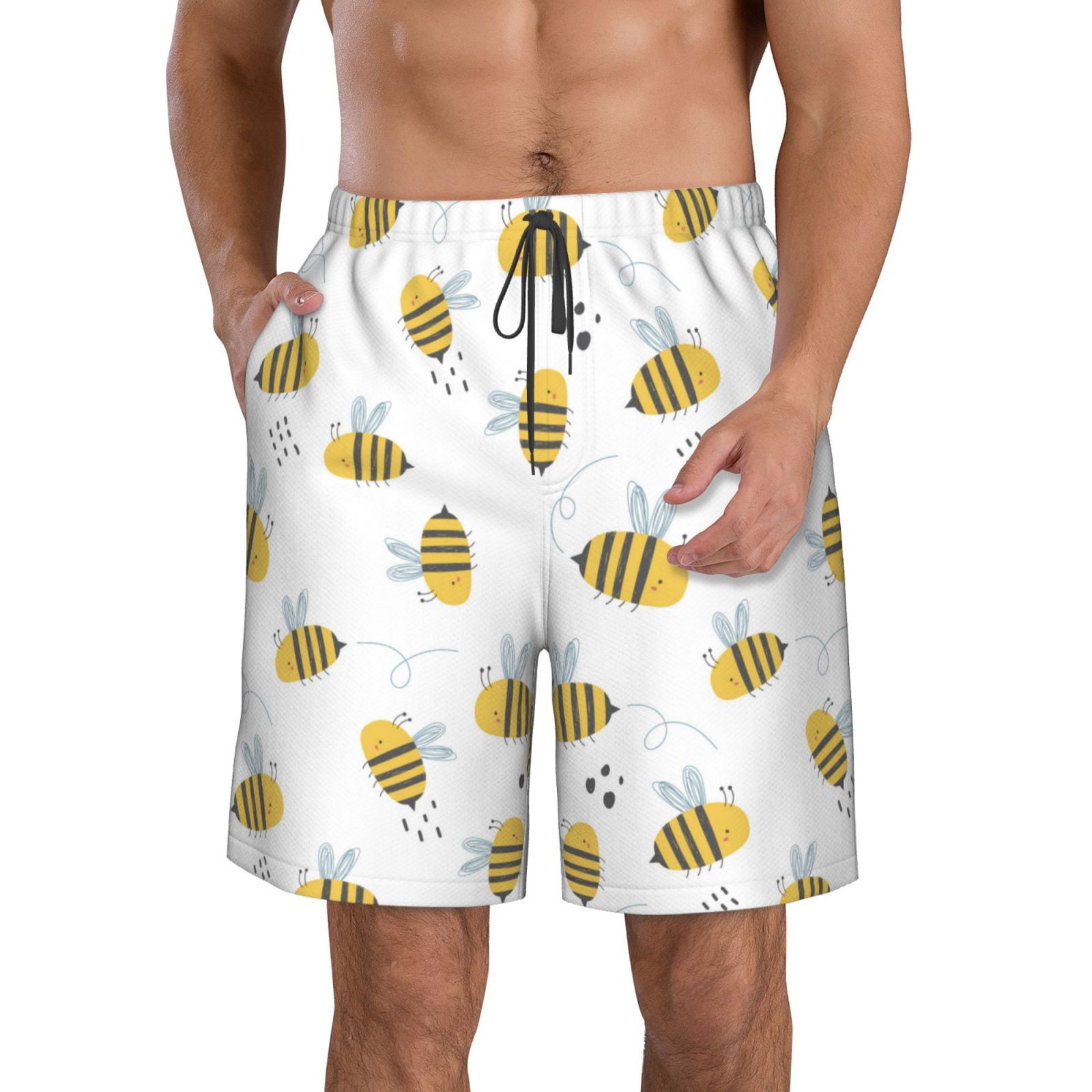 Cauagu Bee Print Men's Swim Trunks,Hawaiian Bathing Suit Swimsuits Beach Shorts with Pockets for ...