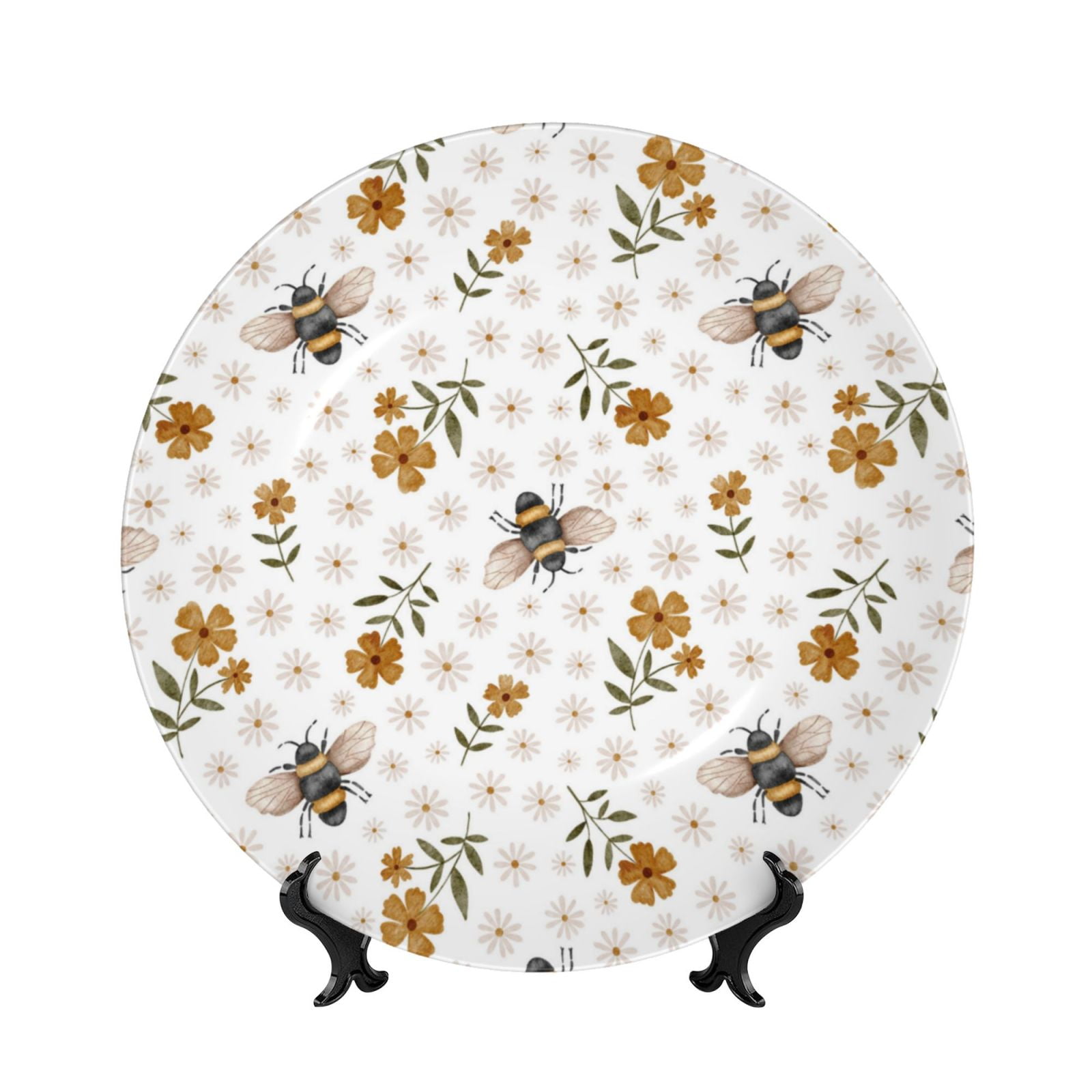 Cauagu Bees And Flowers Print Bone China Decorative Plate, Wall Mount ...