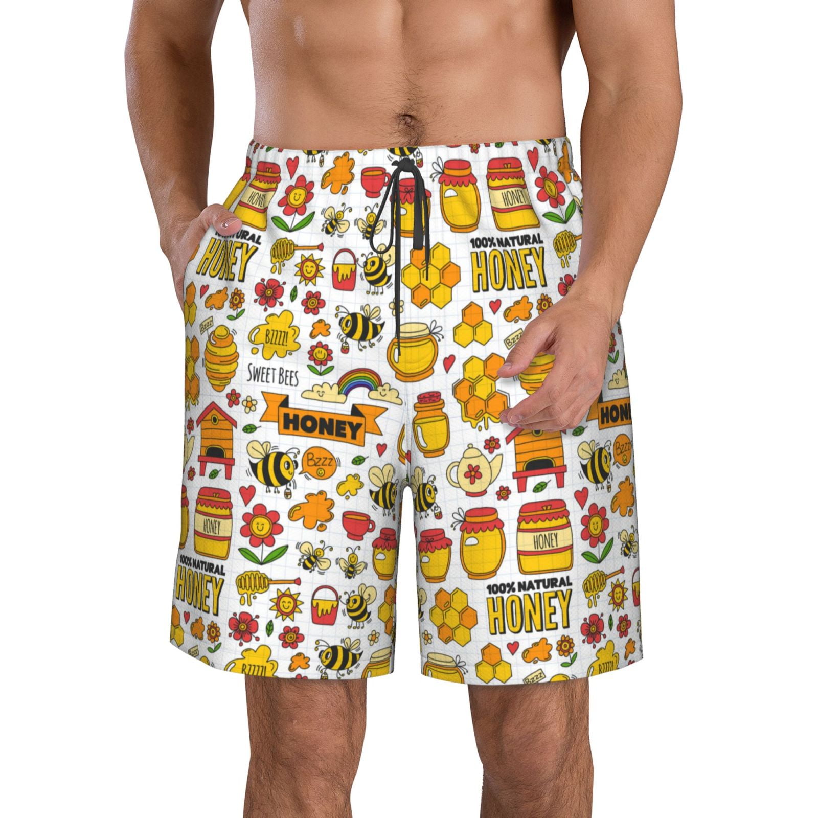 Cauagu Bees And Honey 1 Print Men's Swim Trunks,Hawaiian Bathing Suit ...
