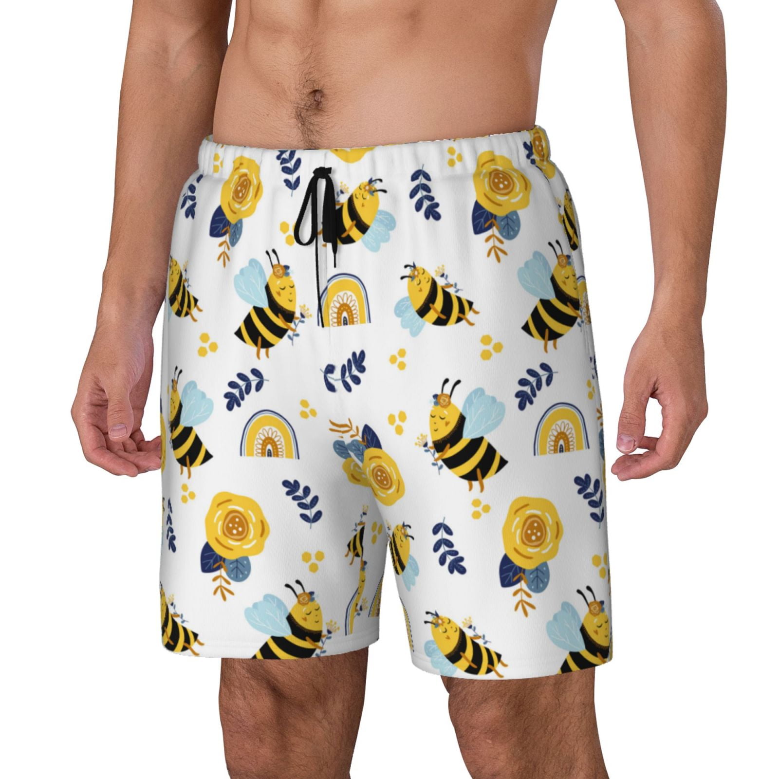 Cauagu Bees And Rainbows Print Mens Swim Trunks Quick Dry Board Shorts ...