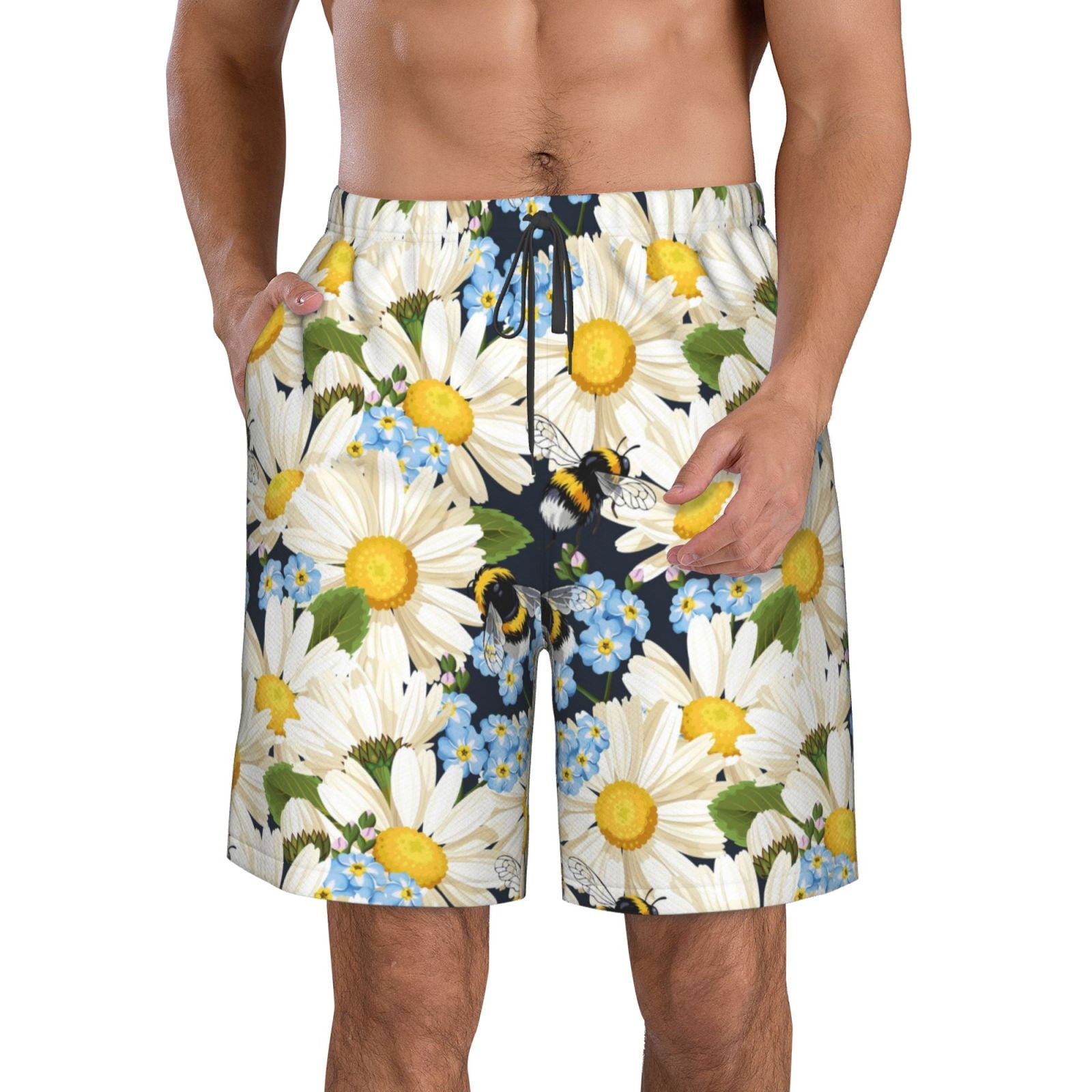 Cauagu Bees Collecting Nectar Print Men's Swim Trunks,Hawaiian Bathing ...