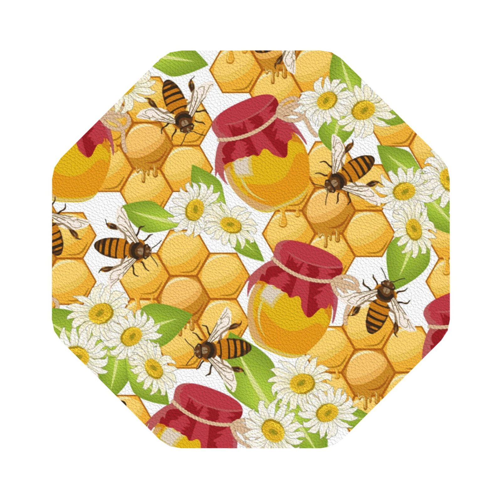 Cauagu Bees Honeycomb for Round Coaster,Drink Coasters Set of 4 Leather ...