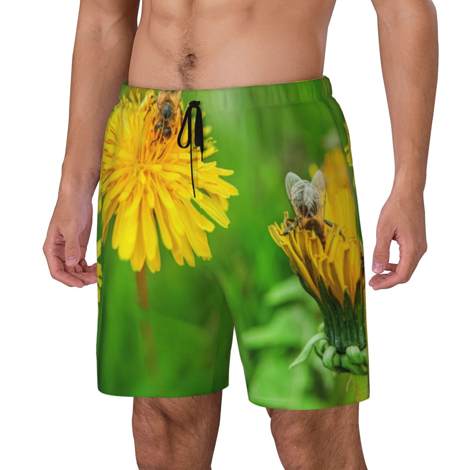 Cauagu Bees Pollinates A Yellow Dandelion Print Mens Swim Trunks Quick ...