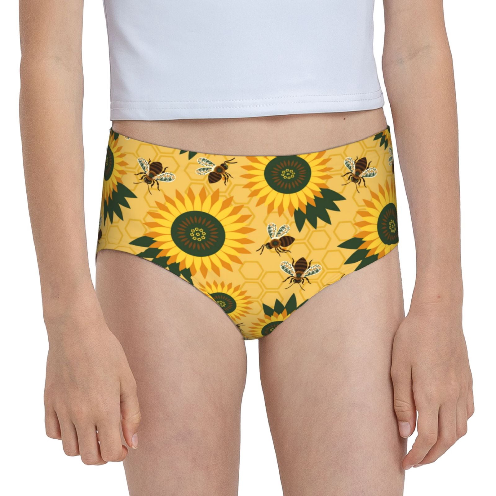 Cauagu Bees And Sunflowers Print Brief Underwear Stretch Cotton Panties