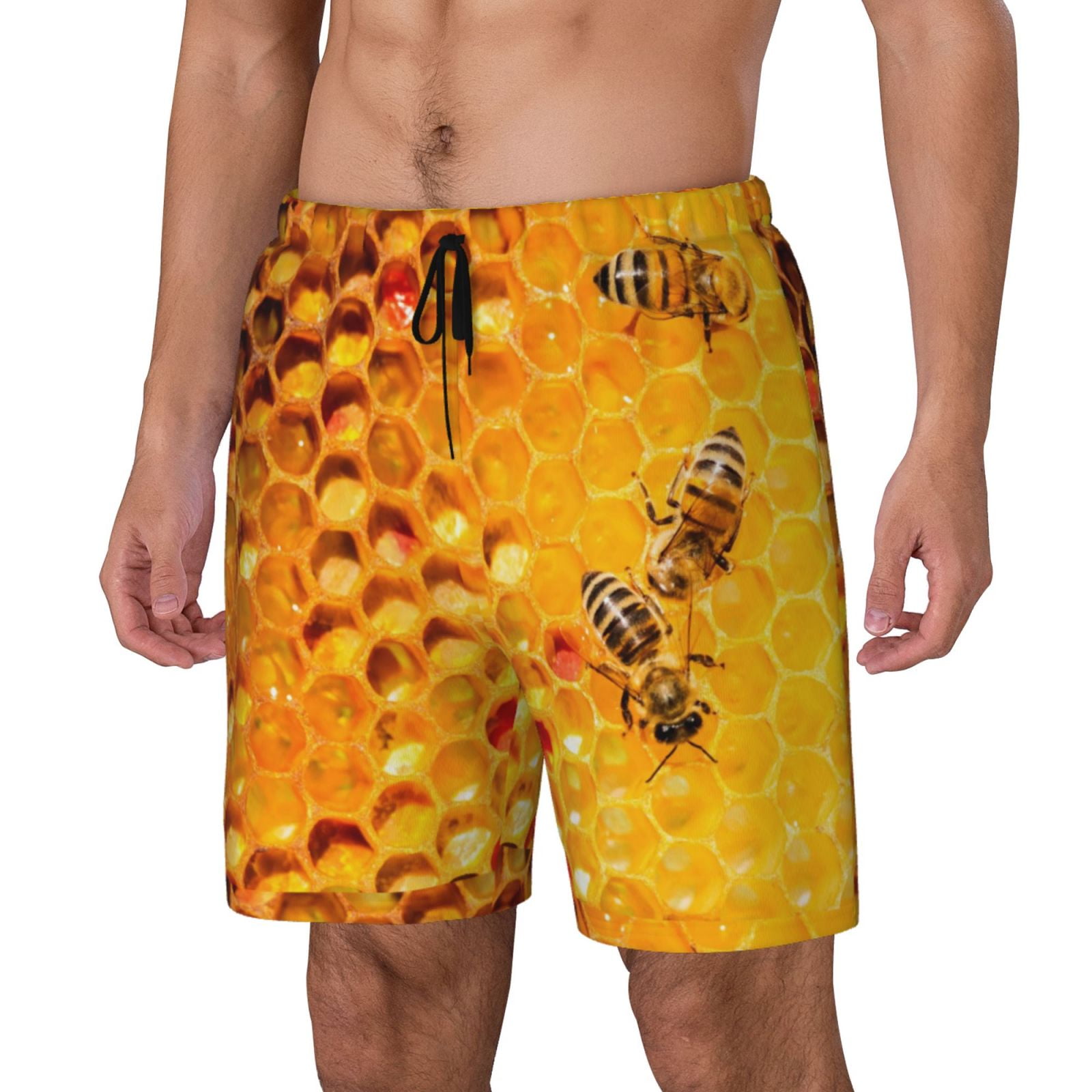 Cauagu Bees on Hive Honeycomb Print Mens Swim Trunks Quick Dry Board ...