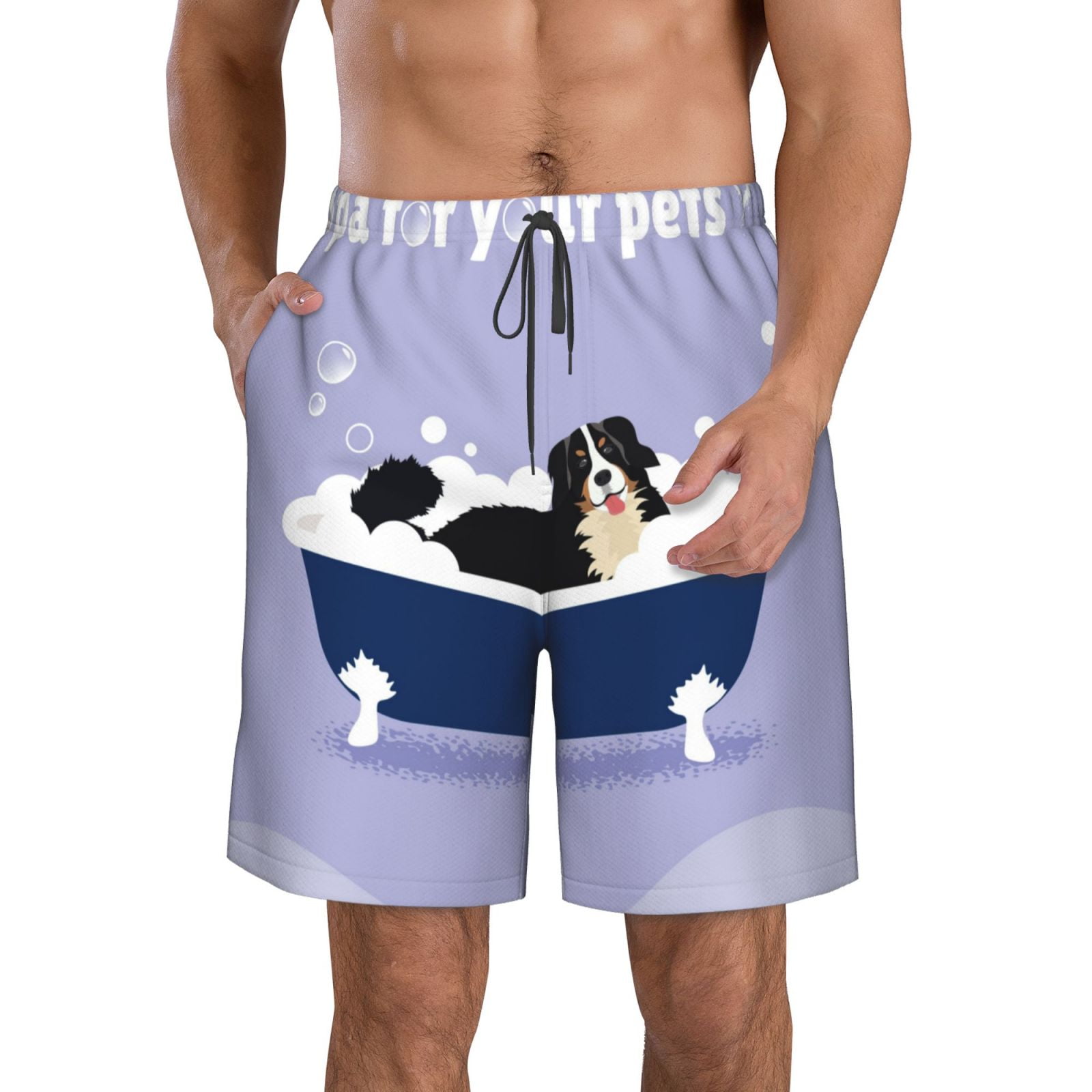 Cauagu Bernese Mountain Dog Sitting Bath Tub Print Men's Swim Trunks,Hawaiian Bathing Suit ...