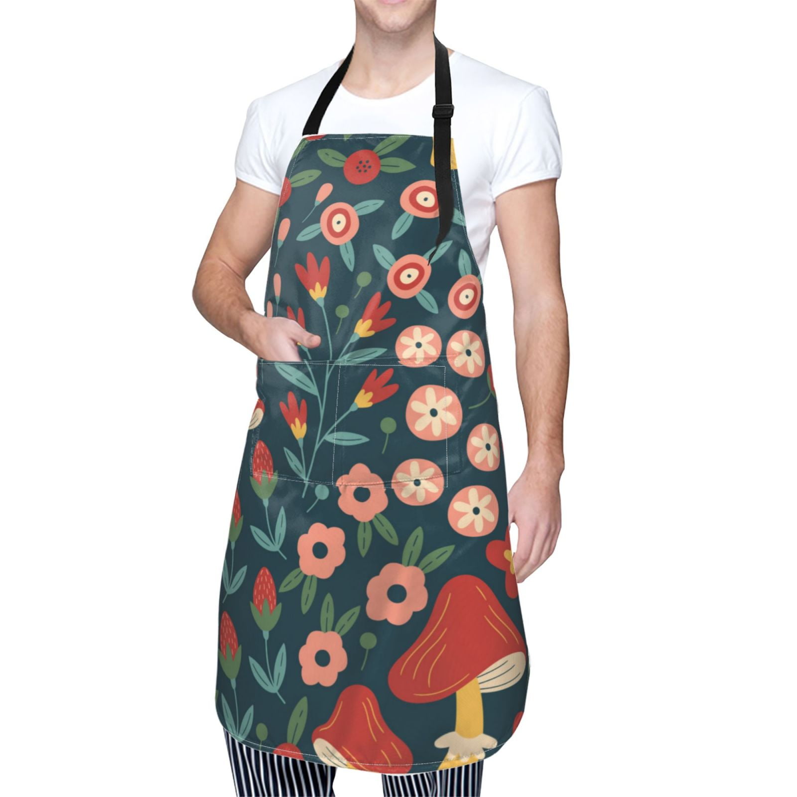 Cauagu Berries and Flowers Aprons with Pockets,Waterproof Apron for ...