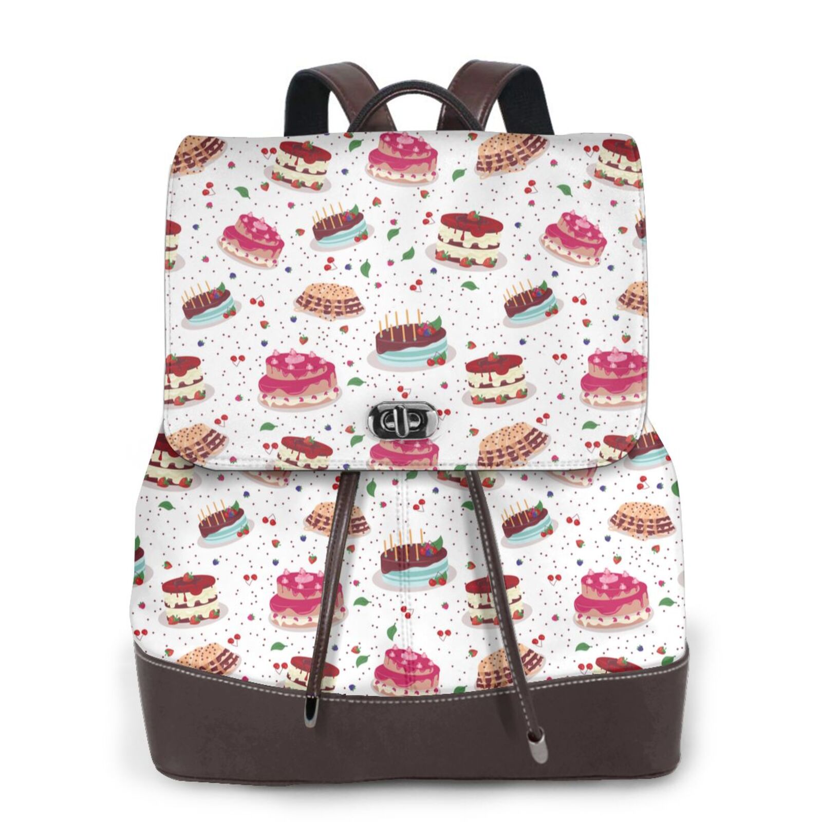 Cauagu Birthday Cake Print Women's PU Leather Backpack,Fashion ...