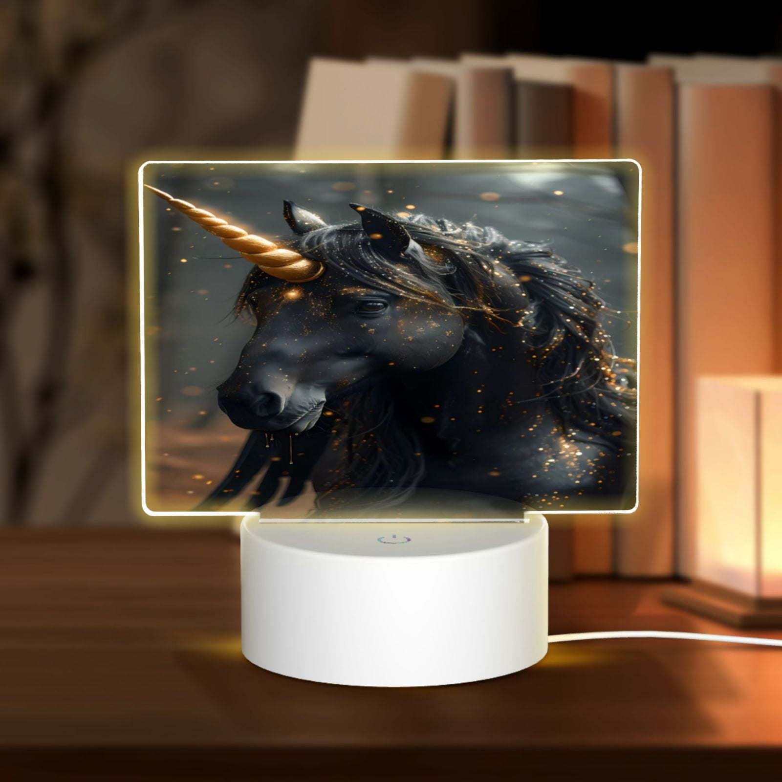 Cauagu Black And Gold White Horse for Rectangle Acrylic Night Light ...