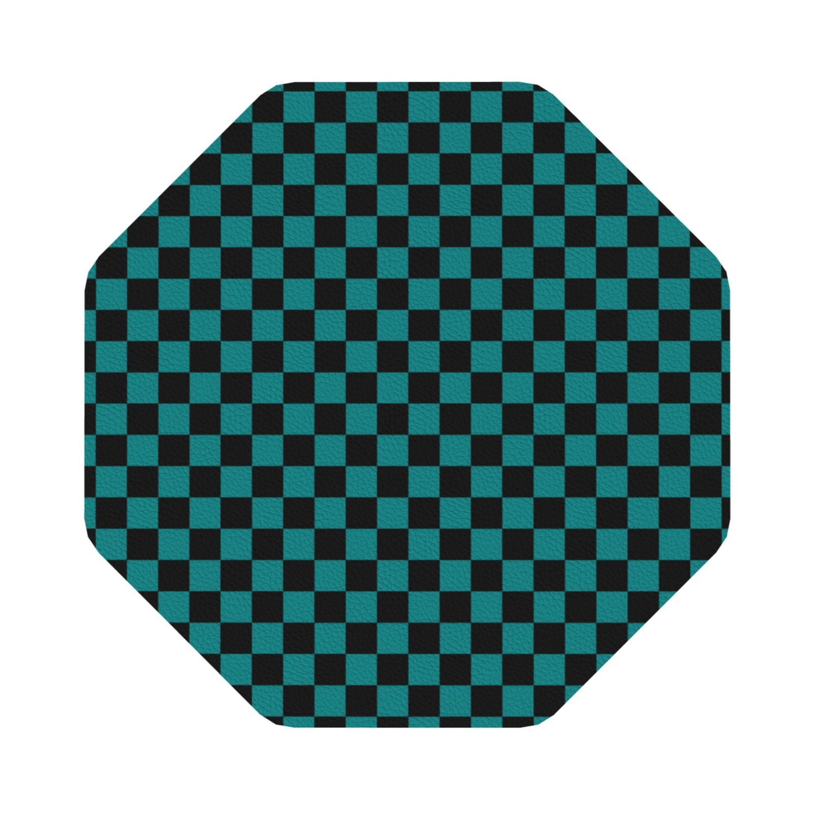 Cauagu Black And Teal Checkerboard for Round Coaster,Drink Coasters Set ...