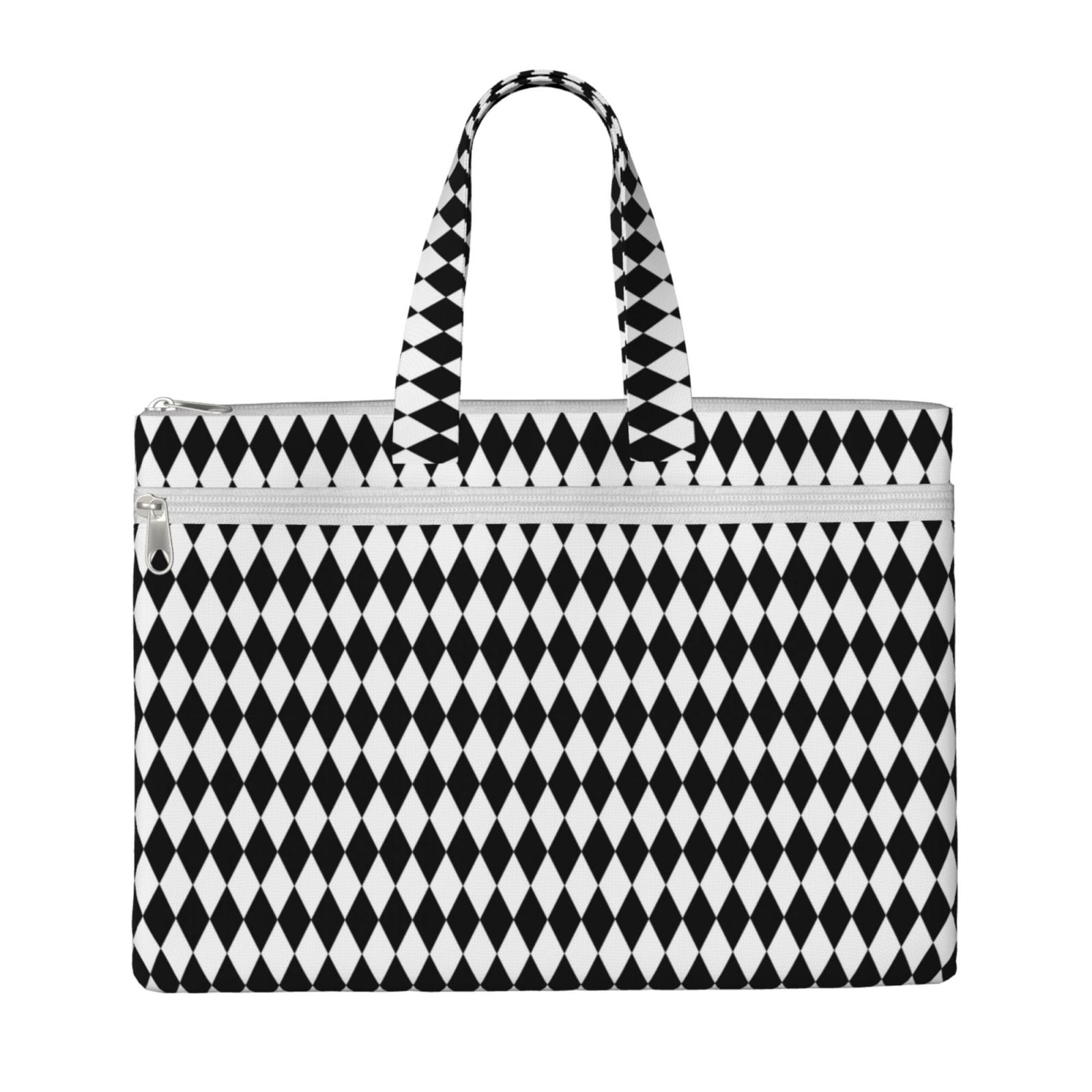 Cauagu Black And White Diamonds Pattern Canvas Tote File Bag, Zipper ...