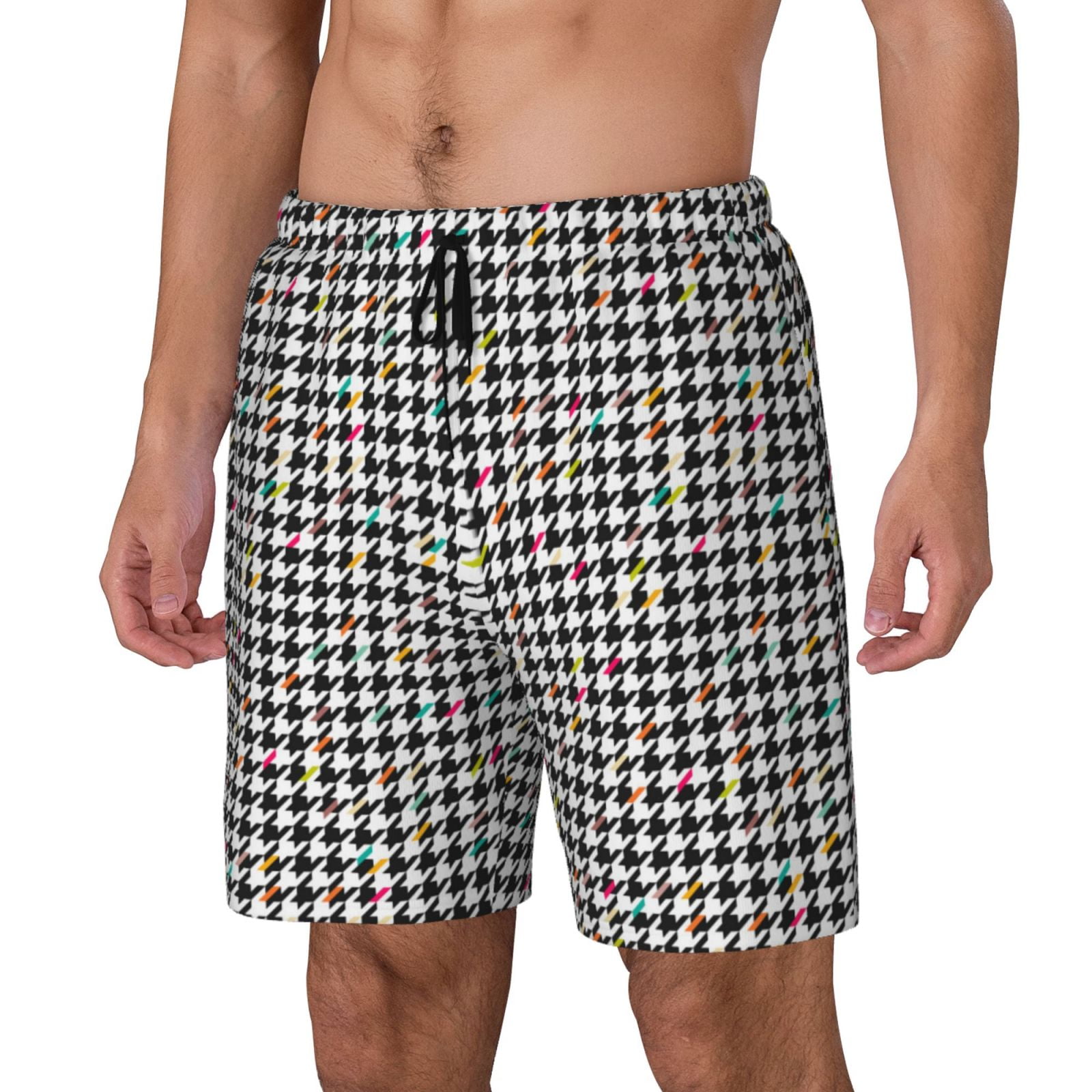 Cauagu Black And White Houndstooth Print Mens Swim Trunks Quick Dry ...