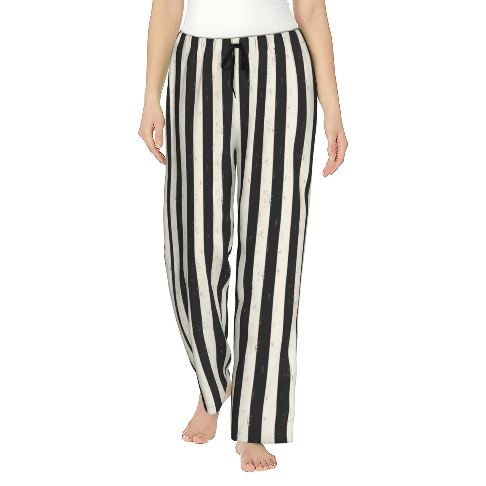 Cauagu Black And White Thick Stripes Pajama Pants for Women Loose Fit ...